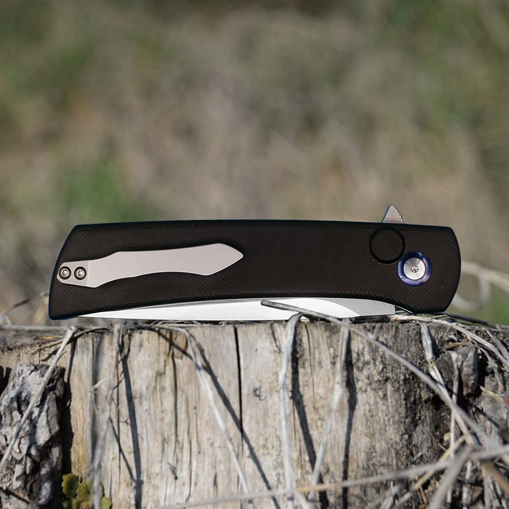 allvin R8308 Folding Knife D2 Satin Drop Point Blade Black G10 with Stainless Steel Sheet Handle Outdoor Camping Hiking Fishing EDC Pocket Survival Knives