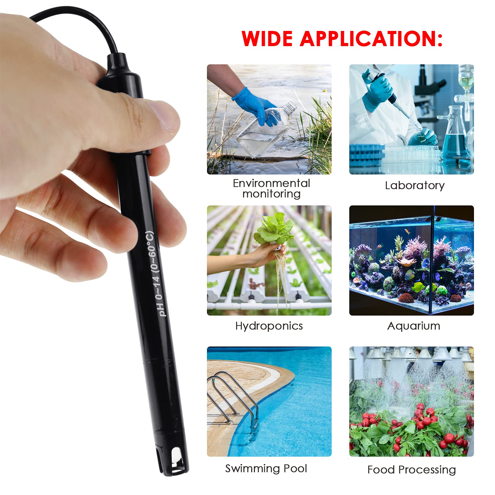 DANOPLUS 300 cm Long Cable Electrode Replaceable pH Probe (0-14 pH), BNC Connector with 6 Packets of Calibration Powder