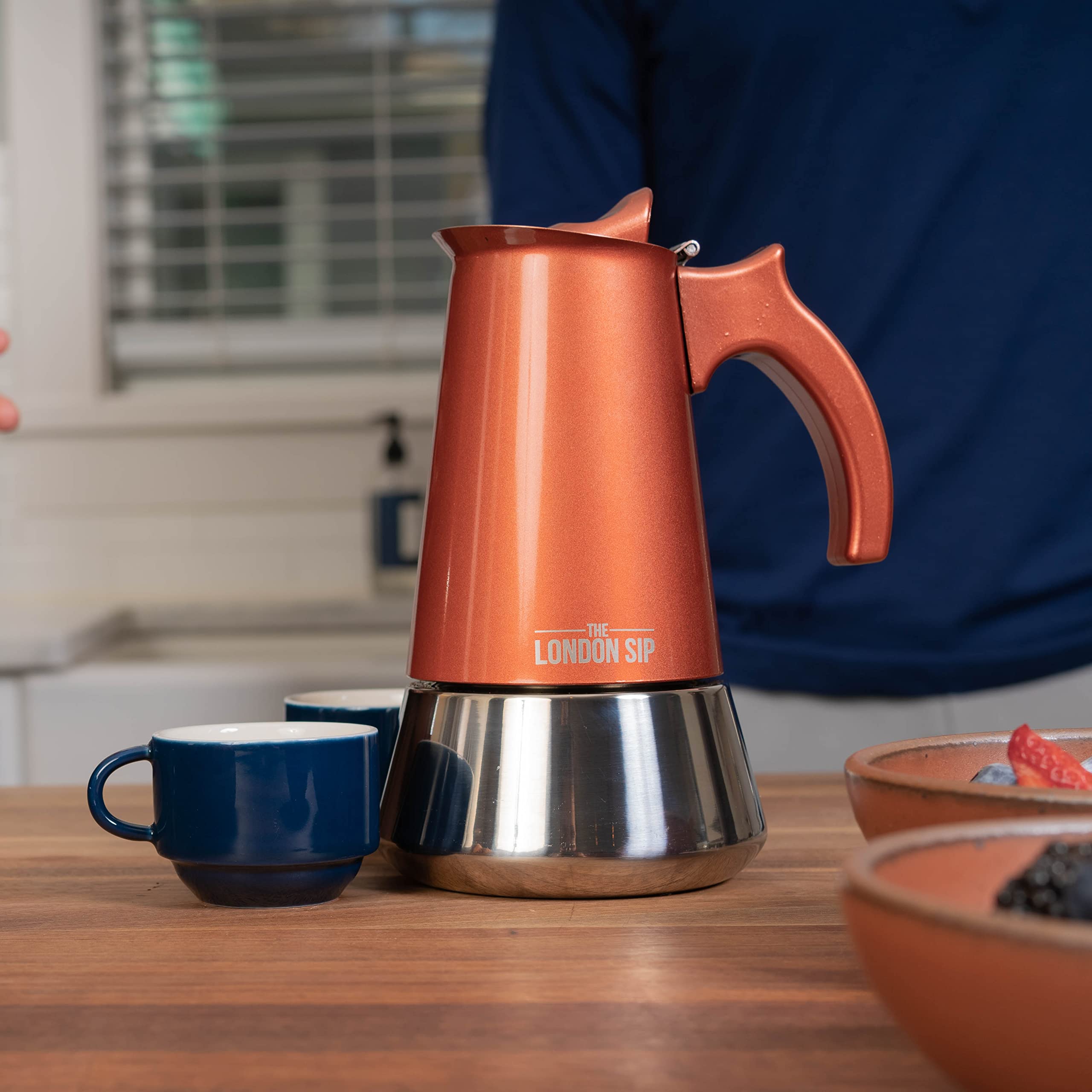 London Sip Stainless Steel Stove-Top Espresso Maker Coffee Pot Italian Moka Percolator, Copper, 6 Cup
