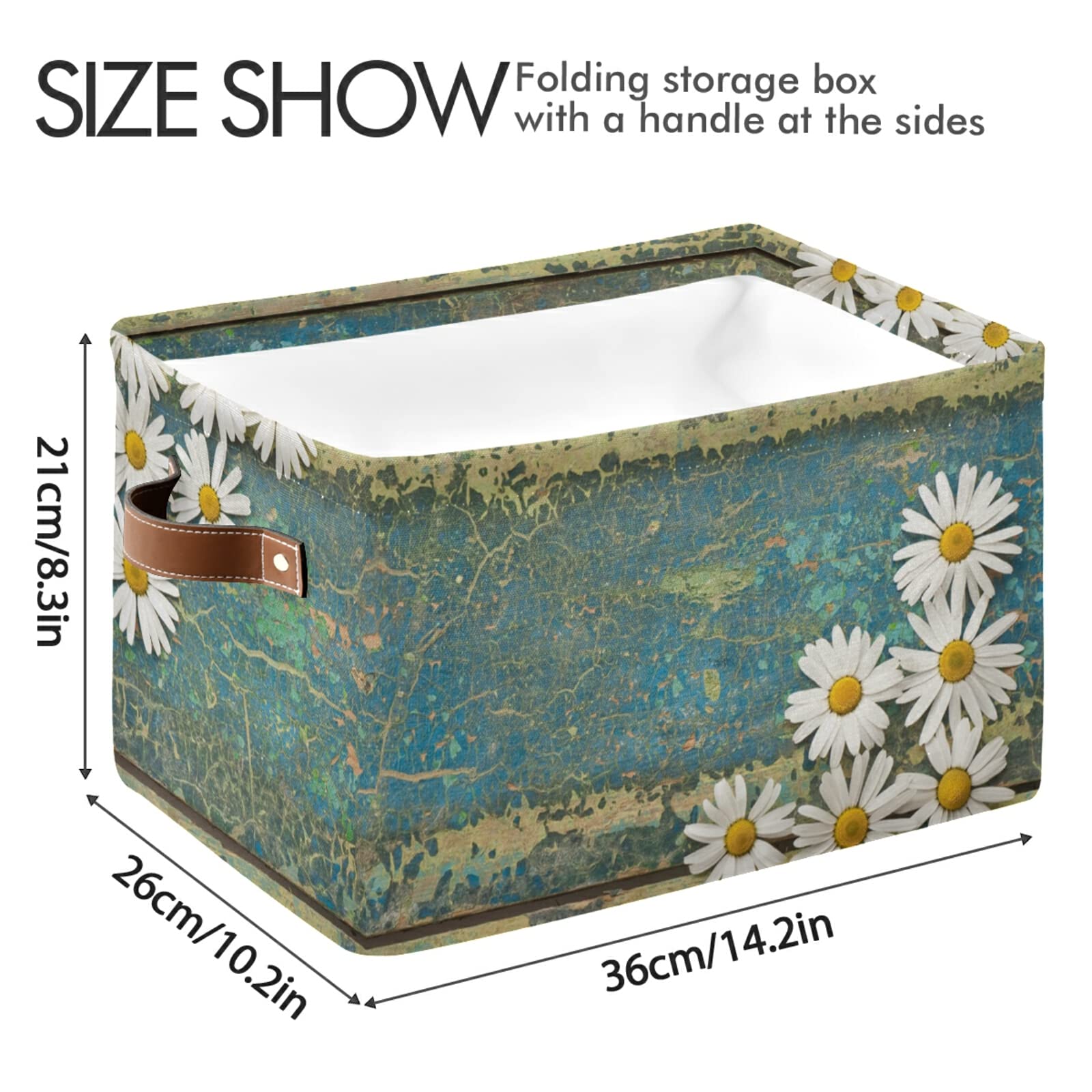 Flower Floral Daisy Wood Storage Bin Canvas Toys Storage Basket Bin Large Storage Cube Box Collapsible with Handles for Home Office Bedroom Closet Shelves,1 pc