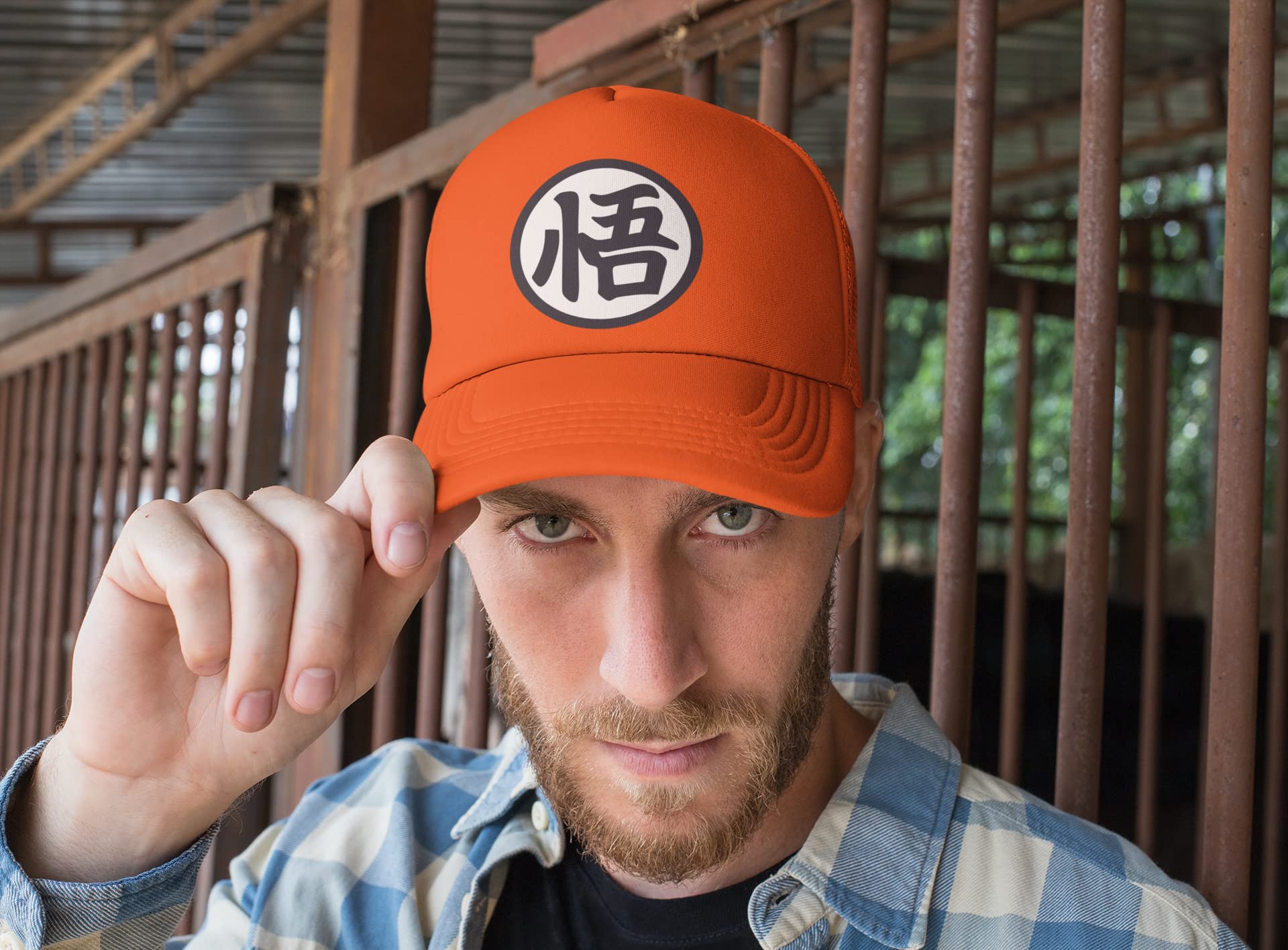 ALLNTRENDS Adult Trucker Hat Goku's Training Symbol Embroidered Baseball Cap Adjustable Snapback (Orange)