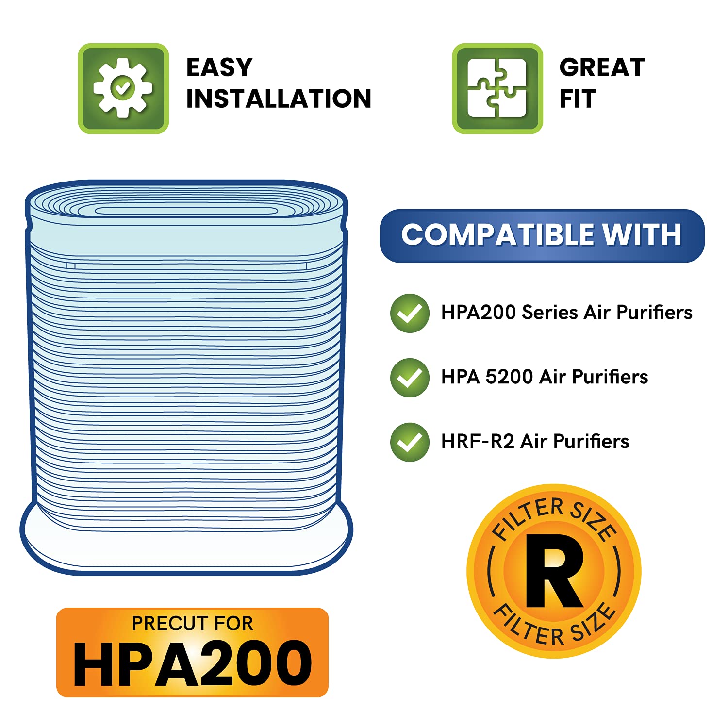 GOFIL 2 Pack Replacement Filters Include 2 HEPA & 4 Carbon Pre-filters Compatible with Air Purifier Model HPA200 series, HPA204, HPA250, and HPA5200, HRF-R2