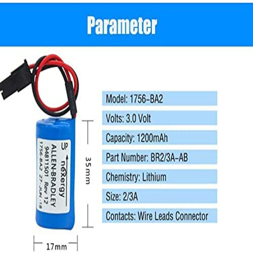 BAOBUTE 10PCS 3.0V 1756-BA2 1800mAh PLC Replacement BR2/3A-AB Battery with Plug for Allen Bradley 1747-BA 1770-XO CNC Machine
