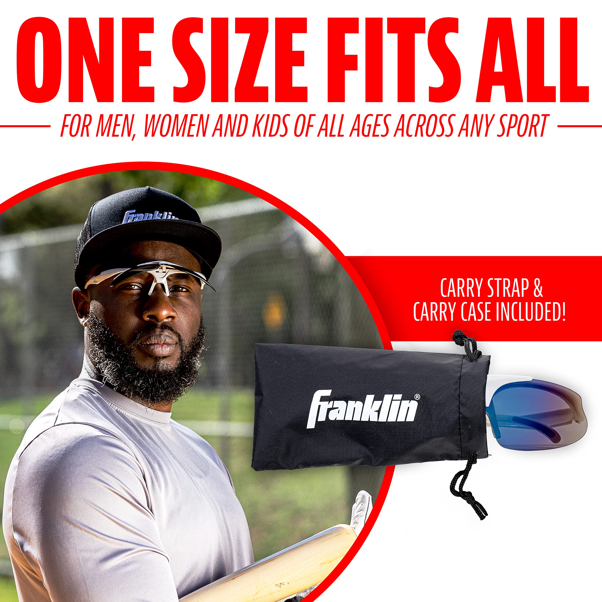 Franklin Sports Oval MLB WHT DLX FLIP-UP Sunglasses, White, 147mm