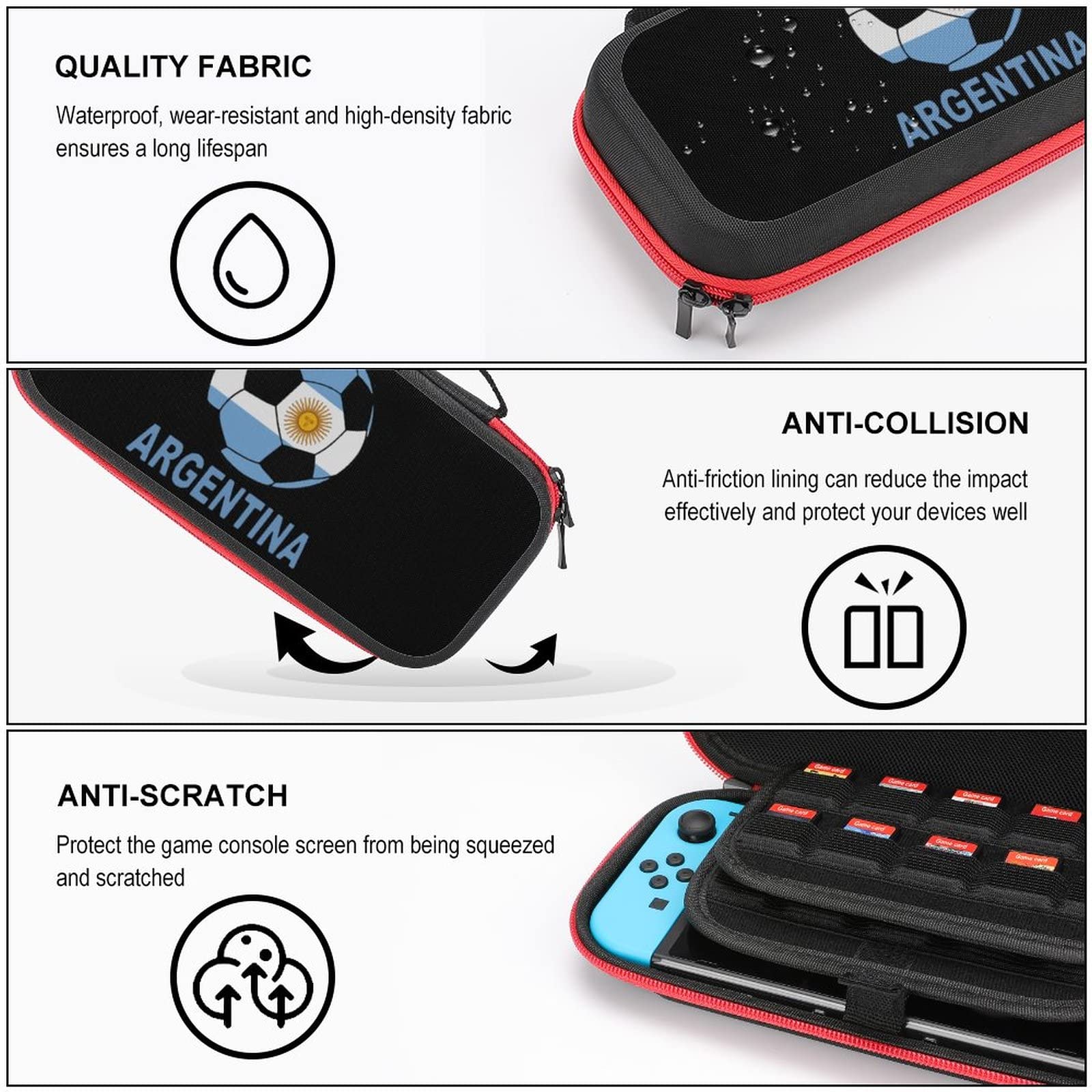 Argentina Soccer Football Carry Case Storage Bag Switch Travel Shell Pouch for Accessories and Games