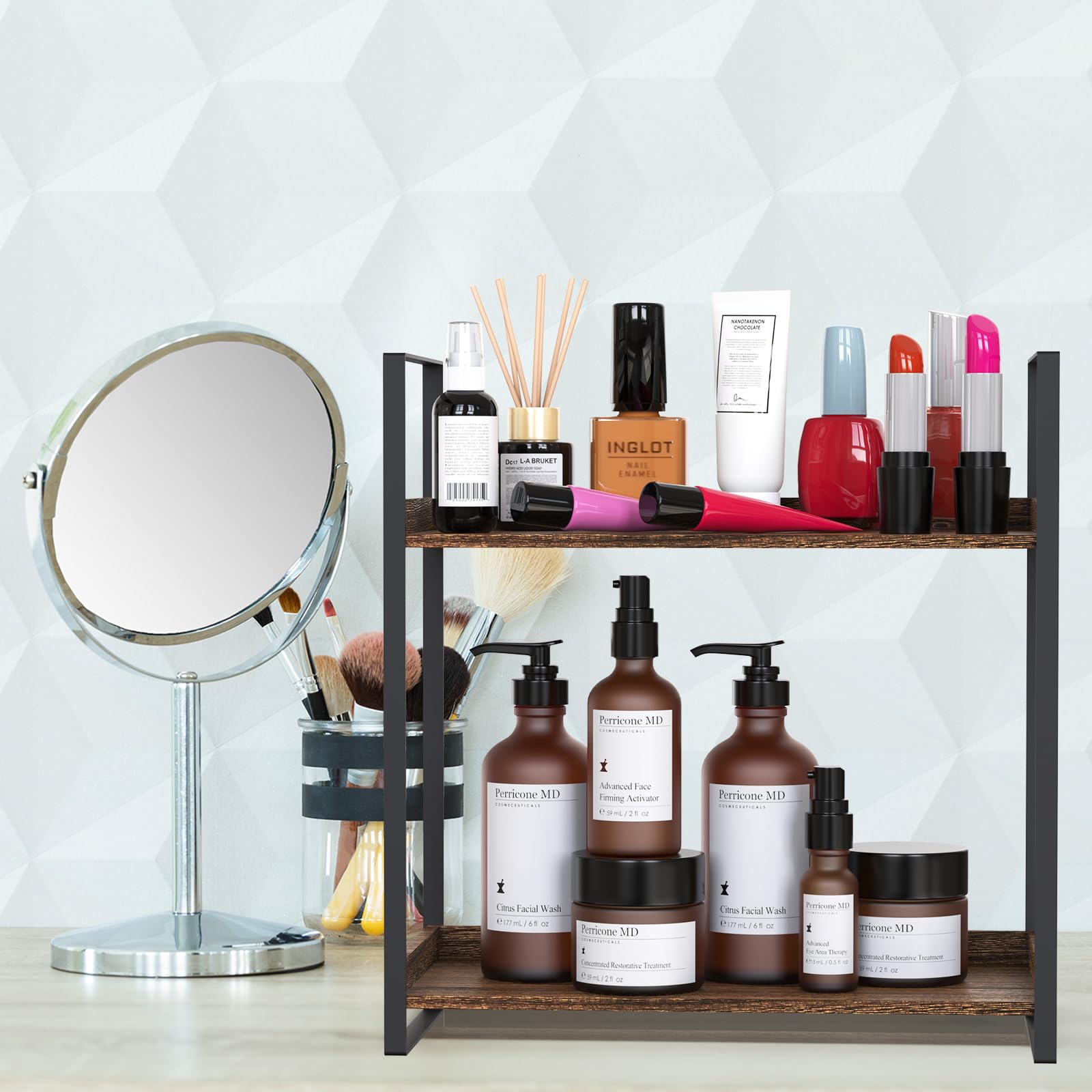 Gifhunter Bathroom Countertop Organizer, 2-Tier Bathroom Organizers and Storage, Perfume Organizer, Kitchen Organizers and Storage, Solid Wood Countertop Organization Tray for Coffee Station, Vanity