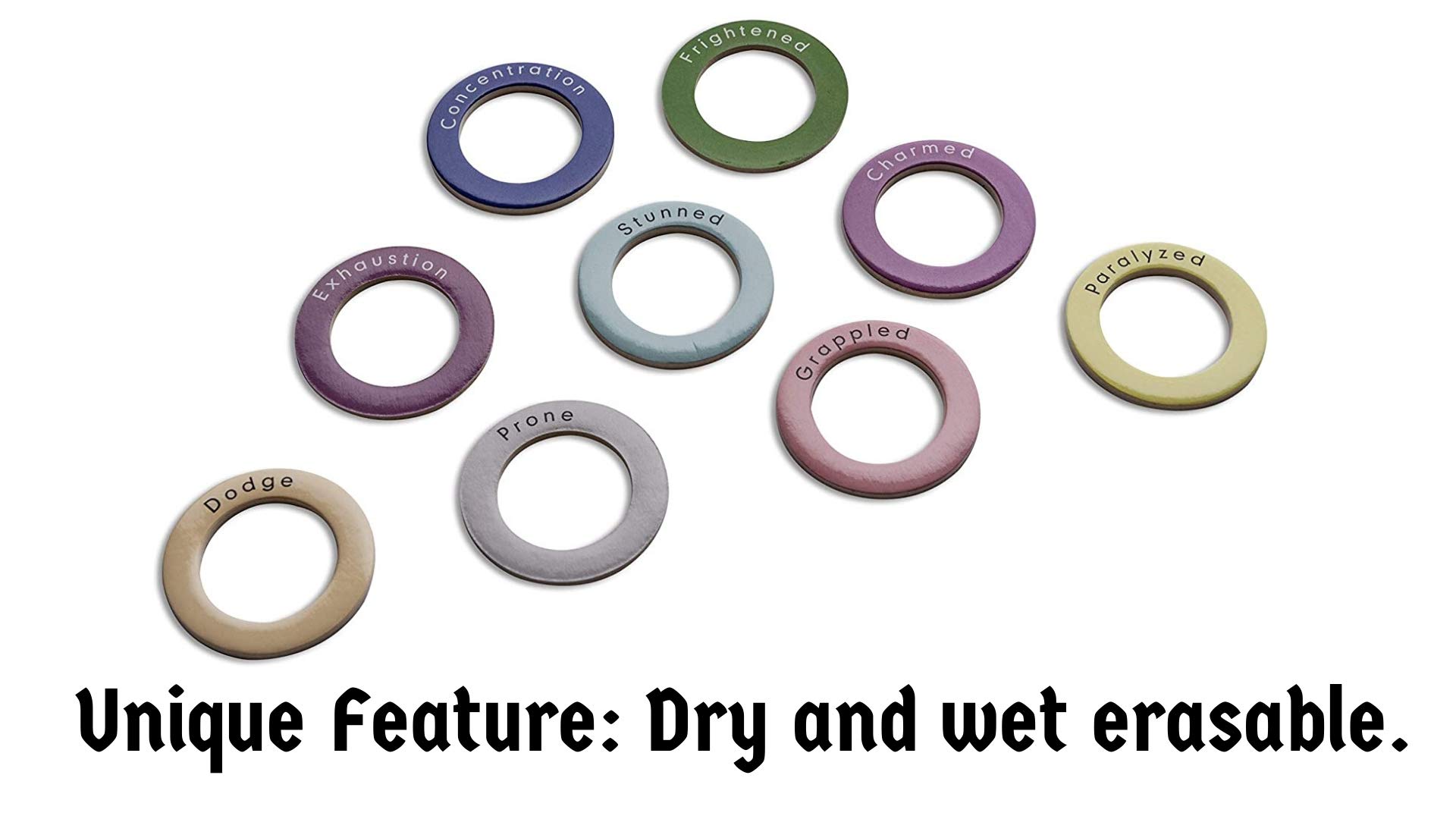 Hexers RPG Status Markers, Track Conditions Effects Spells with Simple Rings, Compatible with Dungeons and Dragons D&D DND Pathfinder Role-Playing, 80 pcs, Dry Erase Customizable
