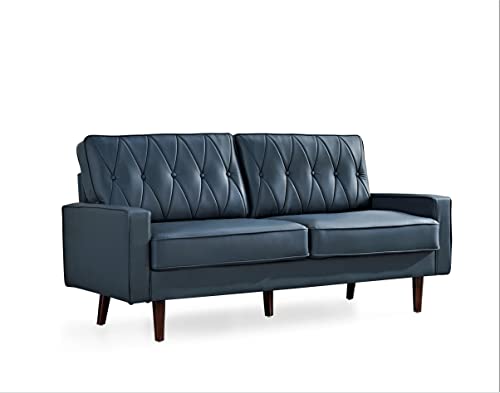 US Pride Furniture Modern Style Faux Leather 69.3ββ Wide with Round Tapered Legs Living Room Sofas, Blue