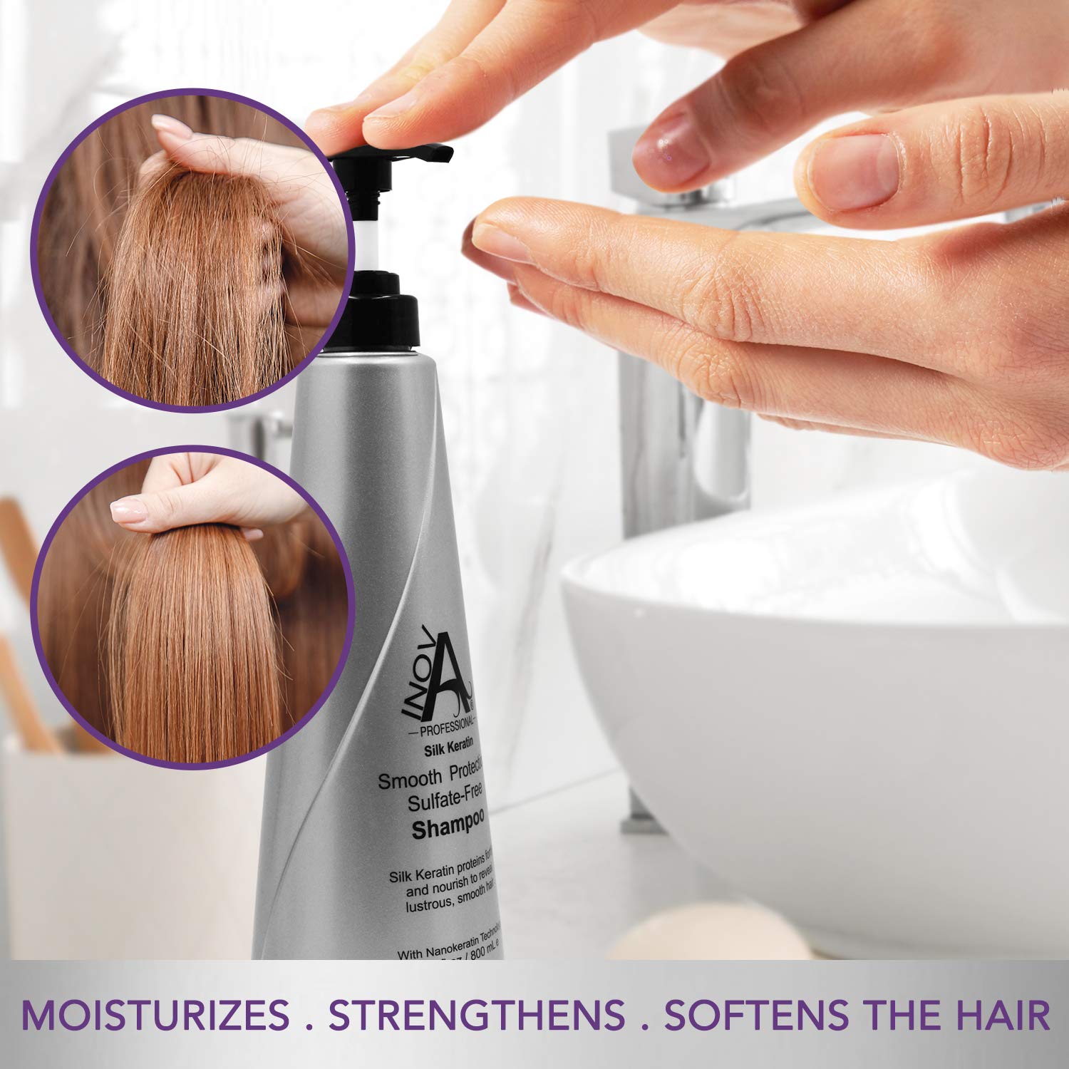 Inova Professional Silk Keratin - Smooth Protection Sulfate-Free Shampoo, 27 Fluid Ounce