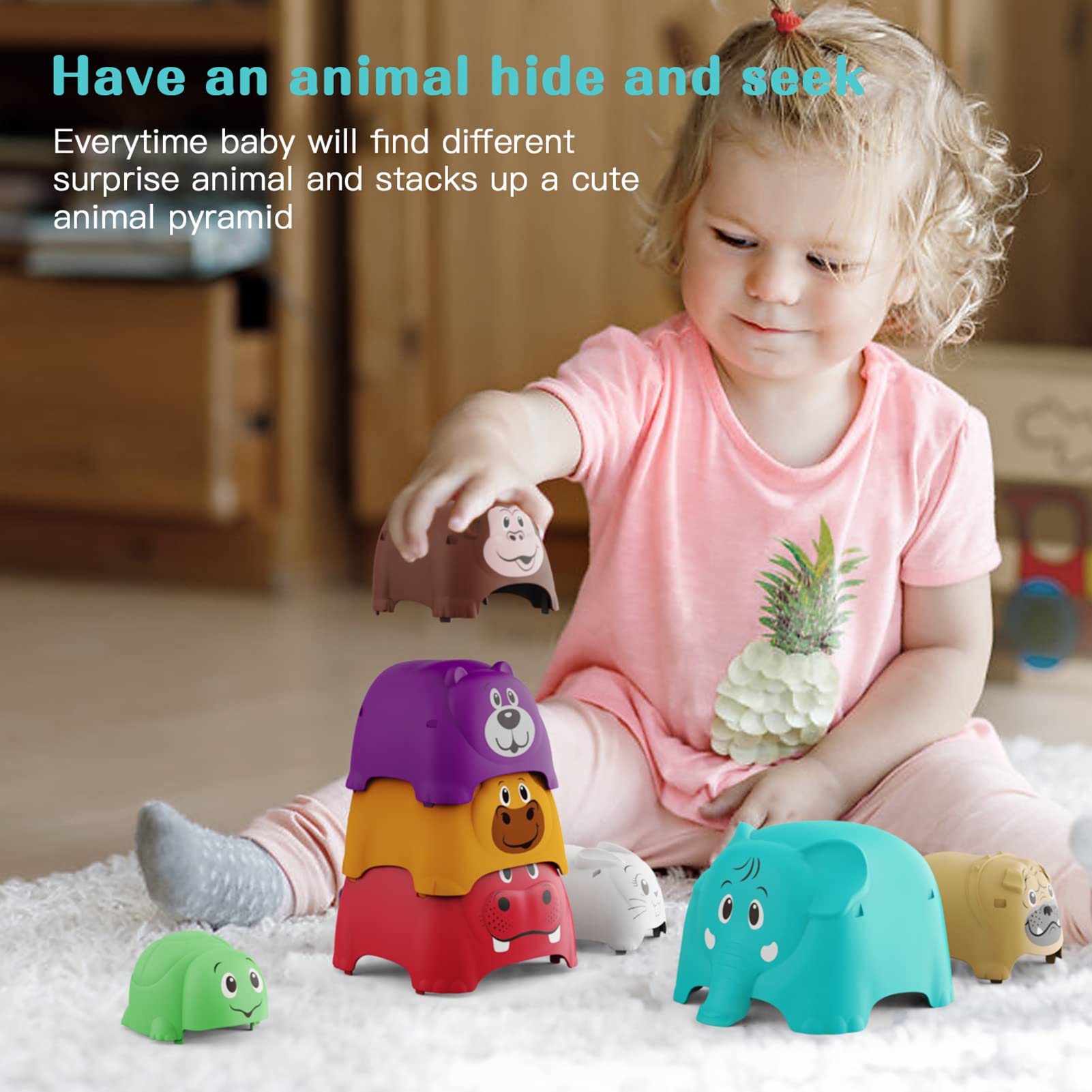 alobeby Baby Stacking Cups Toddler Toys: Nesting Cup for Kids Age 1-3 Animal Party Stackable Toys 8 Pack BPA Free