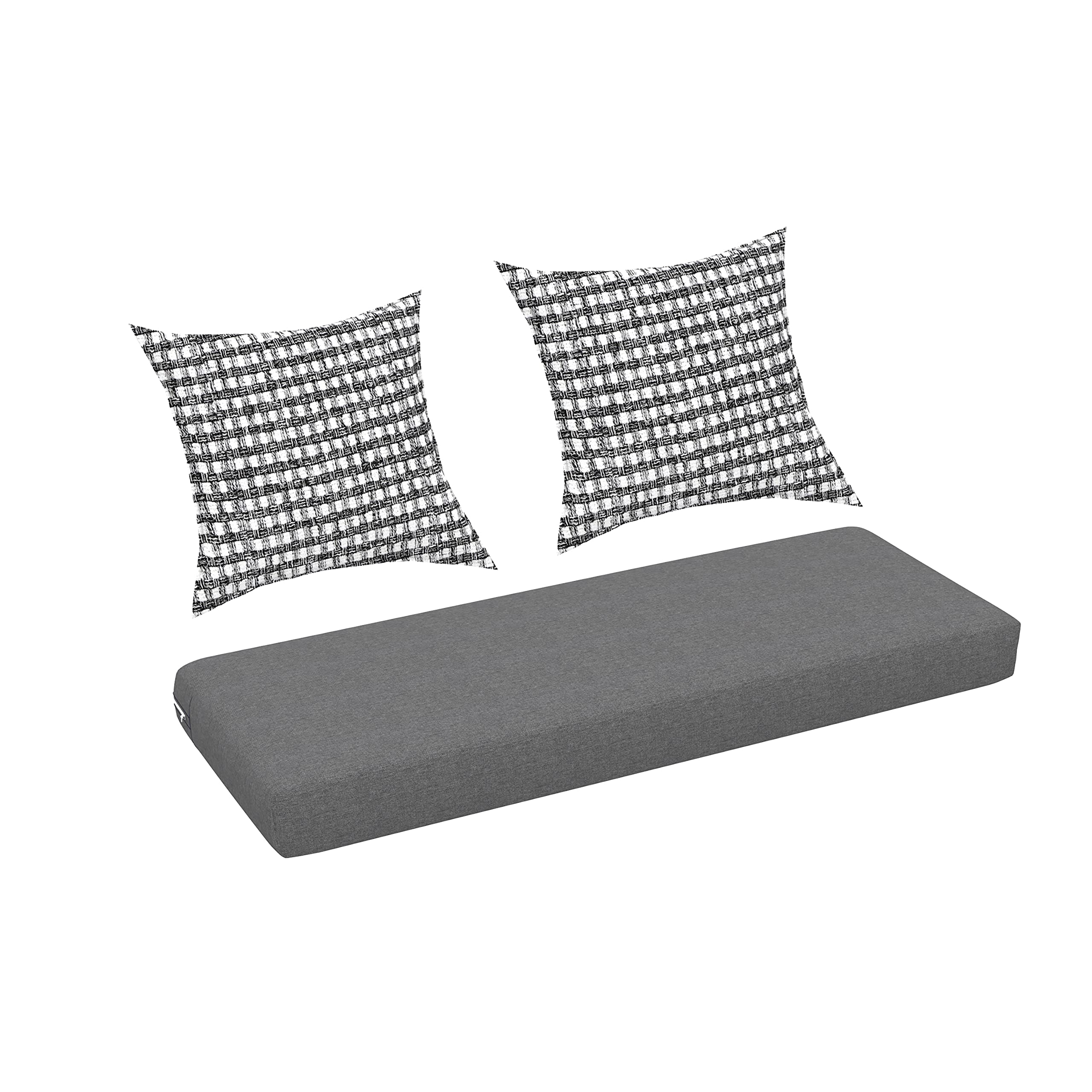 Creative Living Outdoor Bench/Settee/Swing Cushion with Two Patio Decorative Pillows, 3 Piece Set, Grey