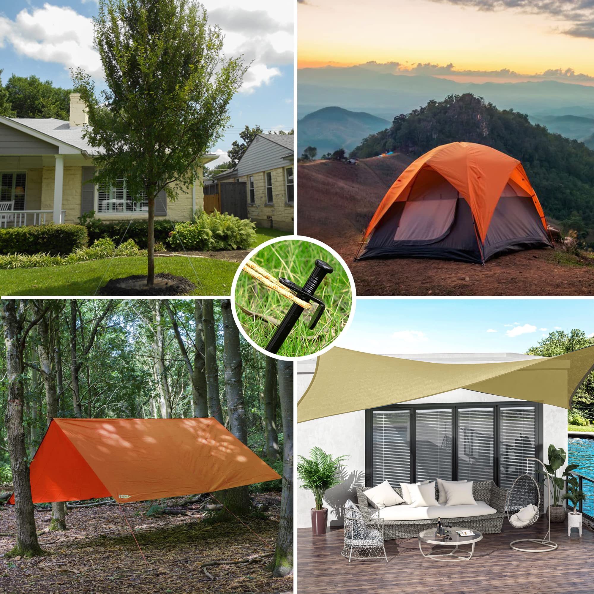 Aoipend 8 Pack 12 inch Heavy Duty Tent Stakes with 4 Ropes 13ft Reflective Guy Lines Kit Metal Ground Anchors for Outdoor Camping Pegs Tree Tarp Canopy Gardening