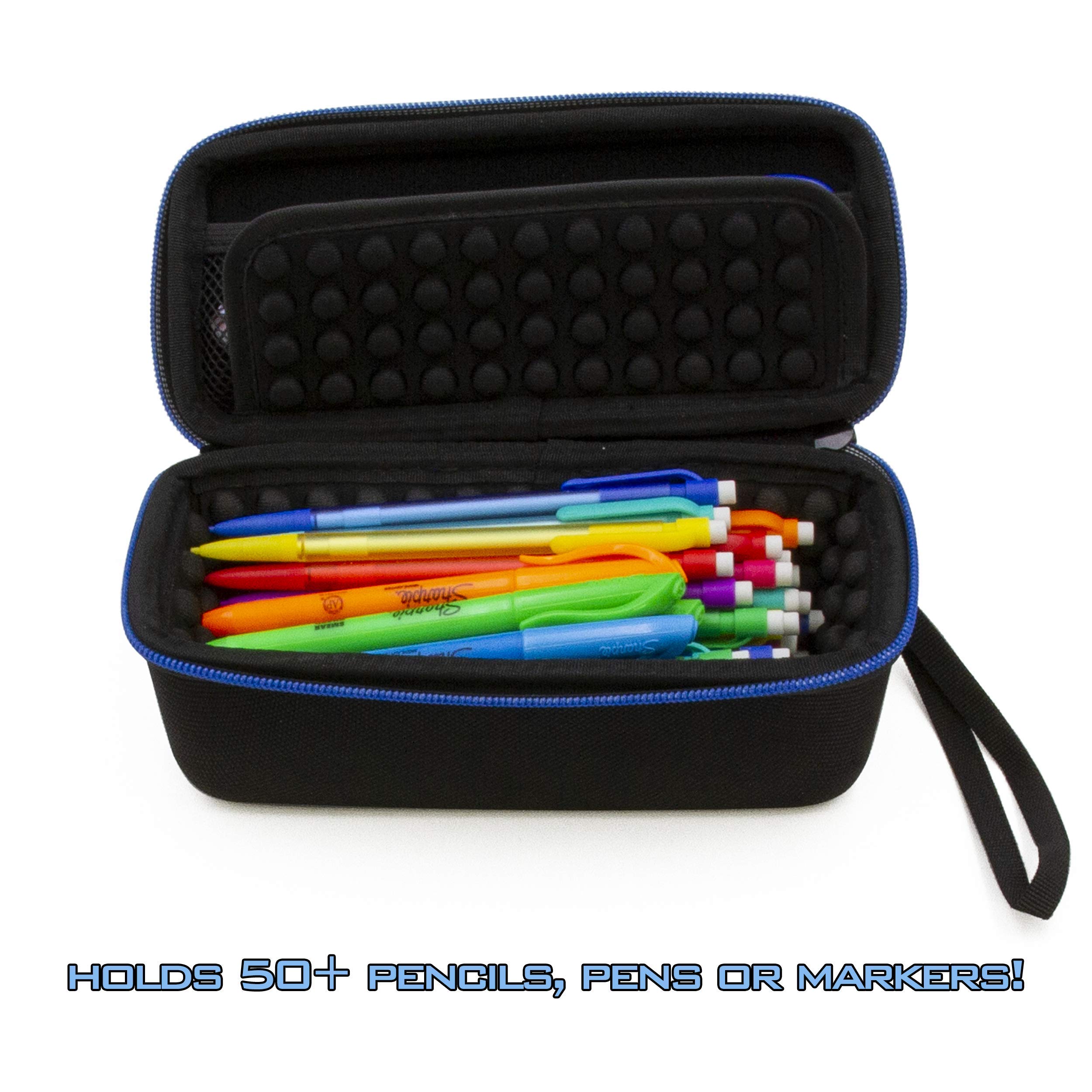 CASEMATIX Pencil Case and Protective Pencil Pouch with Removable Wrist Strap - Large Pencil Bag for 50+ Pens, Pencils and Markers with Padded Divider, Netted Accessory Storage and More - Case Only