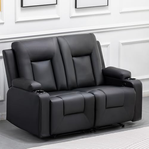 COMHOMA Leather Recliner Modern Loveseat Sofa, 2 Leather Recliner Chair,Modern Small Sofa Couch,2 Seater PU Loveseat,Modern Couches for Living Room with Drink Holders Living Room Chair Loveseat Sofa