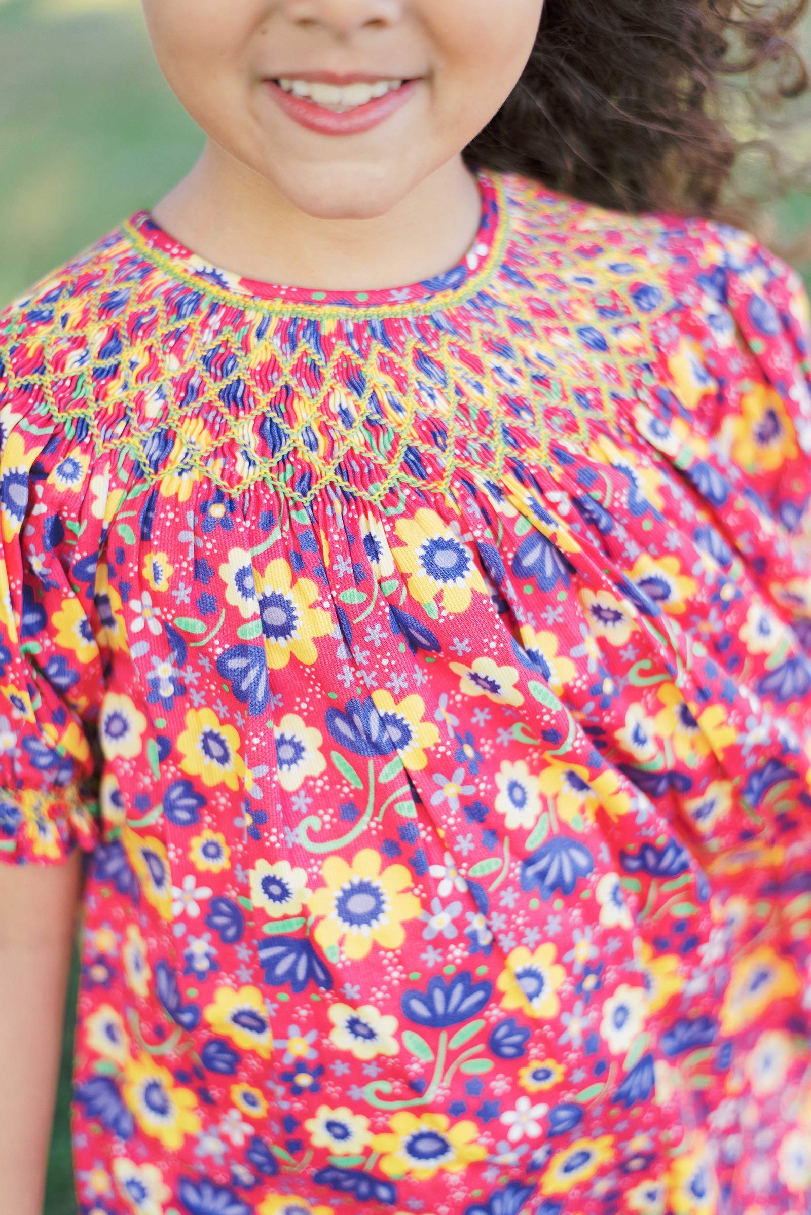Hand Smocked Baby Girls Bishop Dress in Hot Pink Floral Fabric