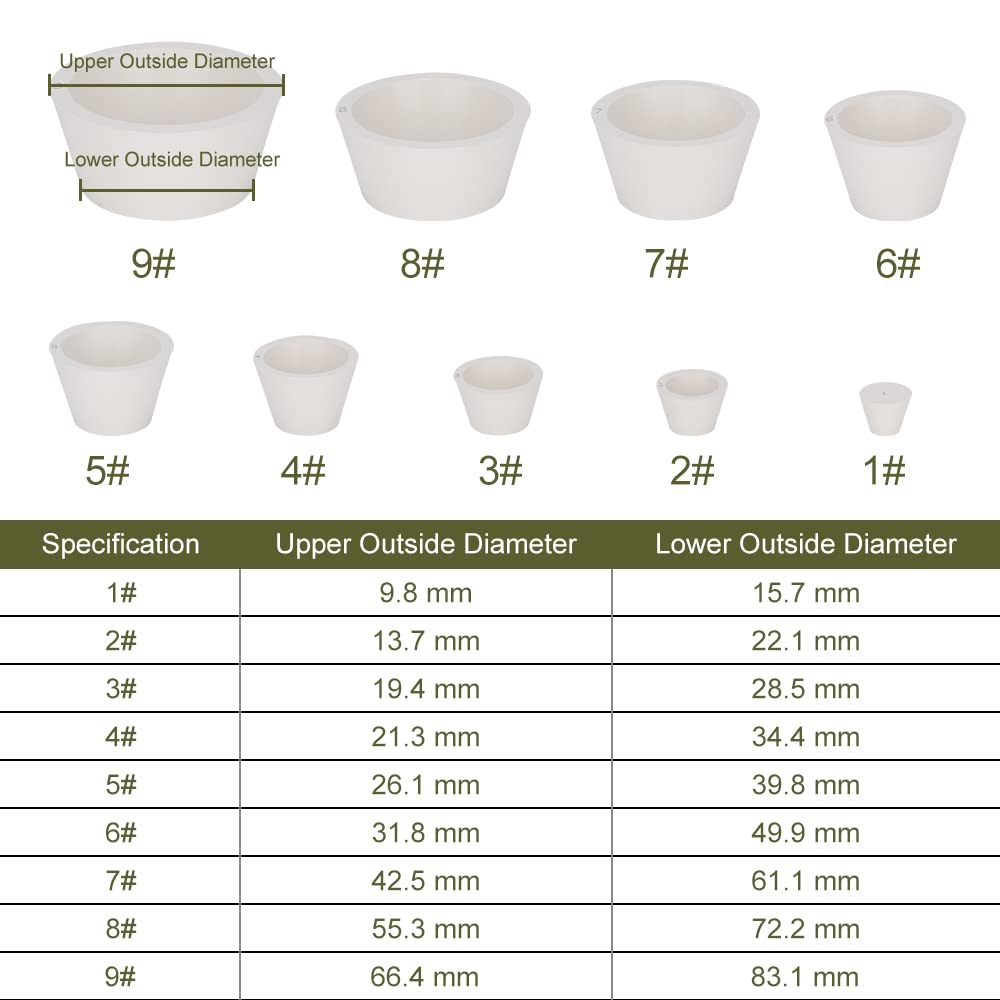 db11 FunChem Filter Adapter Cones, 9 Pack White Wear-Resisting Tapered Collar Rubber Stopper Buchner Funnel Flask Cones Set, Smooth Surface