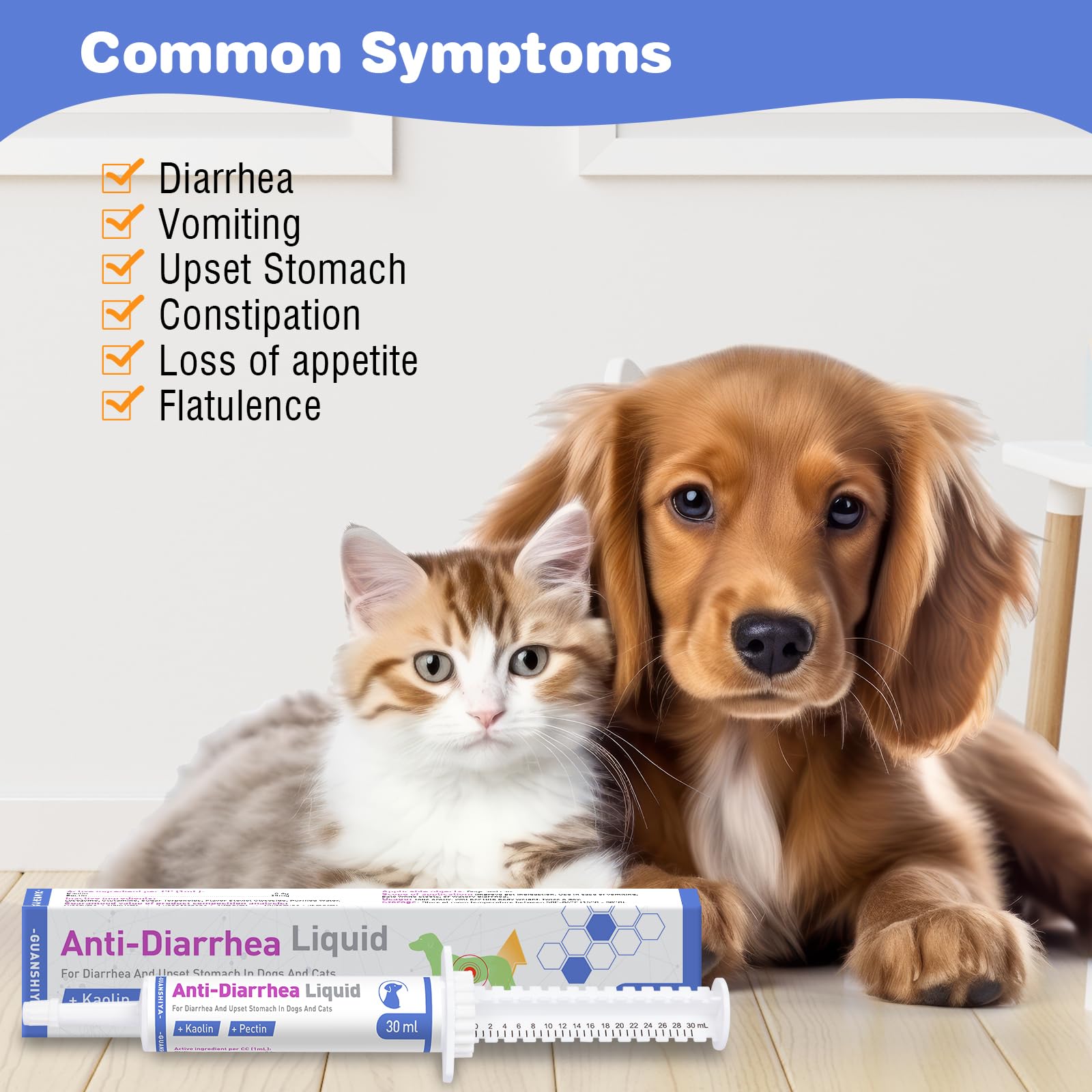 Oral Anti-Diarrhea Liquid for Dogs & Cats - with Pectin and Kaolin - Helps Reduce Diarrhea & Loose Stool, Balances Gut pH - 30 cc