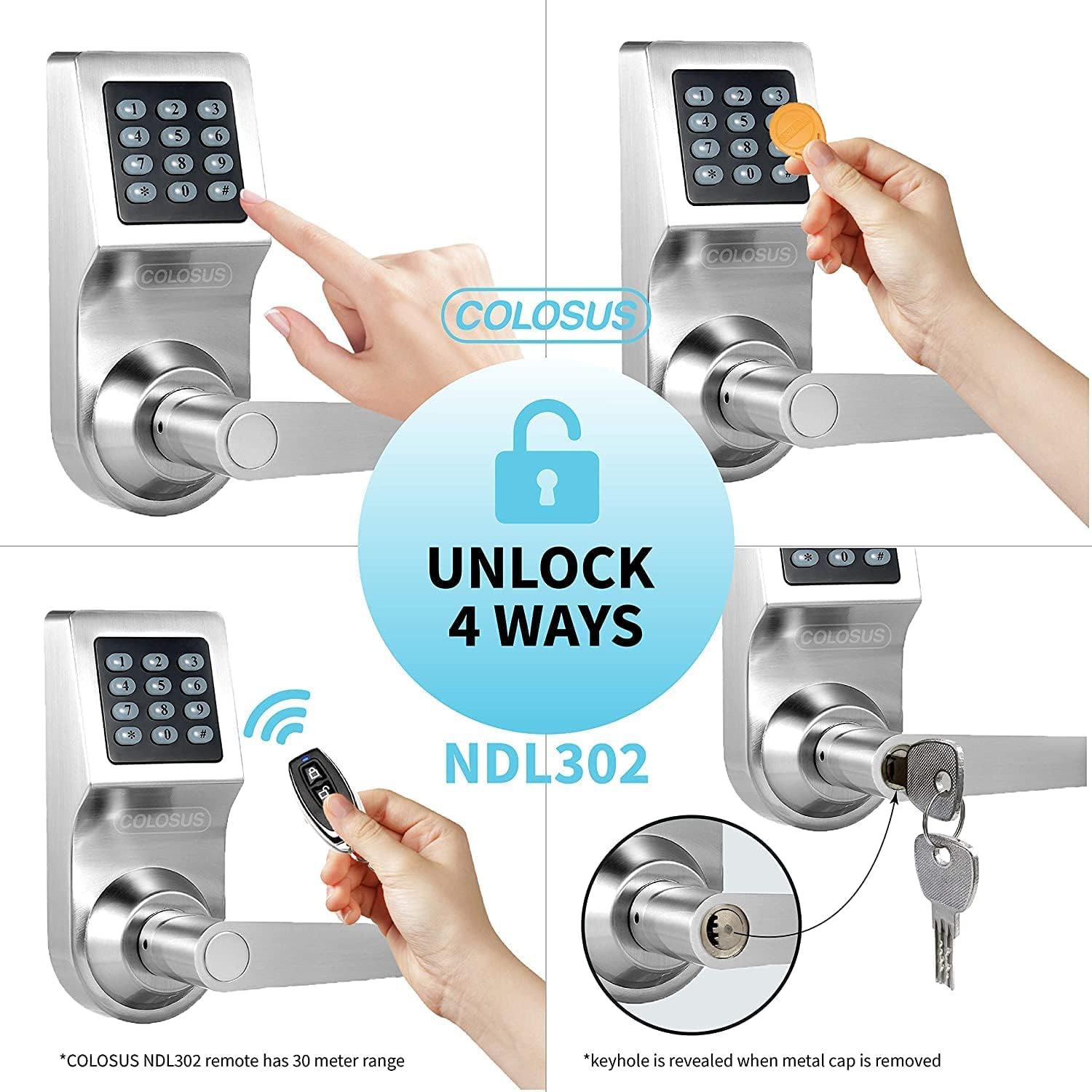 Colosus Electronic Trusted Digital Keyless Door Lock, Keypad β Smartcode Security, Grant & Control Access for Home, Office (Black - 4 Key Fobs)