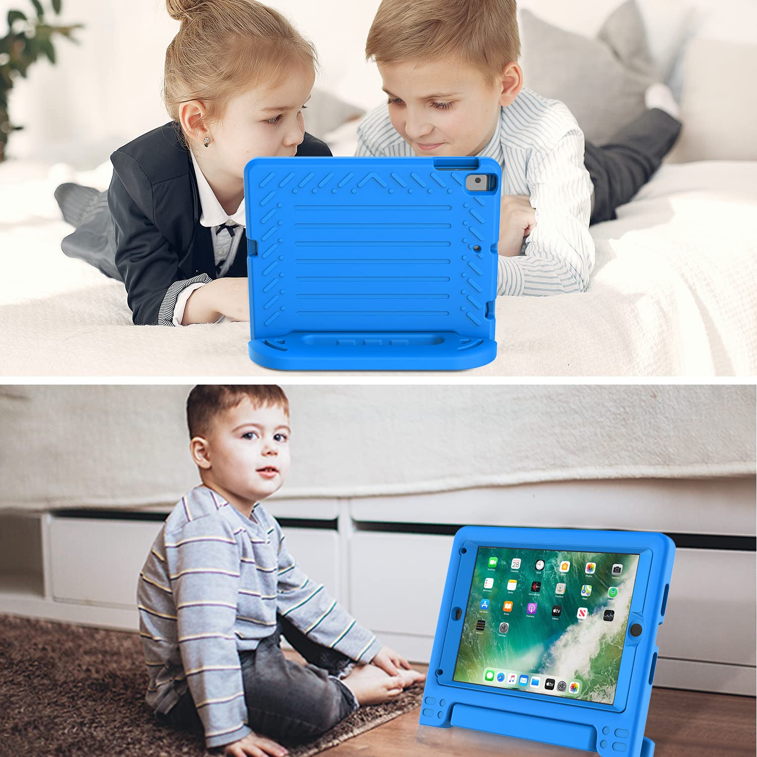 AVAWO iPad 6th/5th Generation Kids Case, iPad 9.7 Case (2017/2018) & Air 2, Built in Screen Protector, Shockproof Handle Stand Kids Protective Case Cover for iPad 9.7 Inch 6th/5th Gen & Air 2, Blue