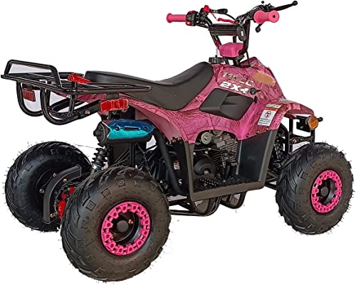 HHH ATV 110cc ATV Quads Youth ATV Gas ATVs Fully Automatic 4 Wheeler for Kids ATV 4 Wheeler Boulder 110B1 (Pink Color)