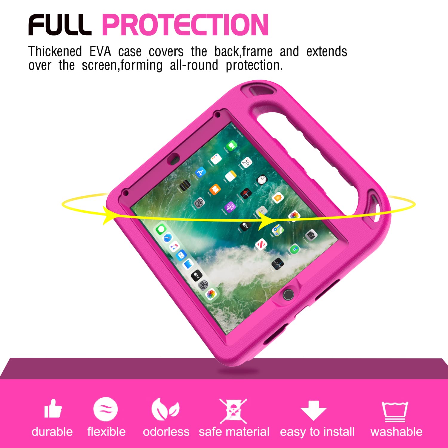 AVAWO Kids Case for iPad 6th/5th Generation, iPad 9.7 Inch 2018/2017 & iPad Air 2 Case, Built in Screen Protector, Shockproof Handle Stand Kids Case for 9.7-inch iPad 5th & 6th Gen & iPad Air 2, Rose