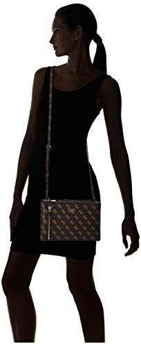 GUESS womens Naya Double Zip Crossbody, Brown, One Size US