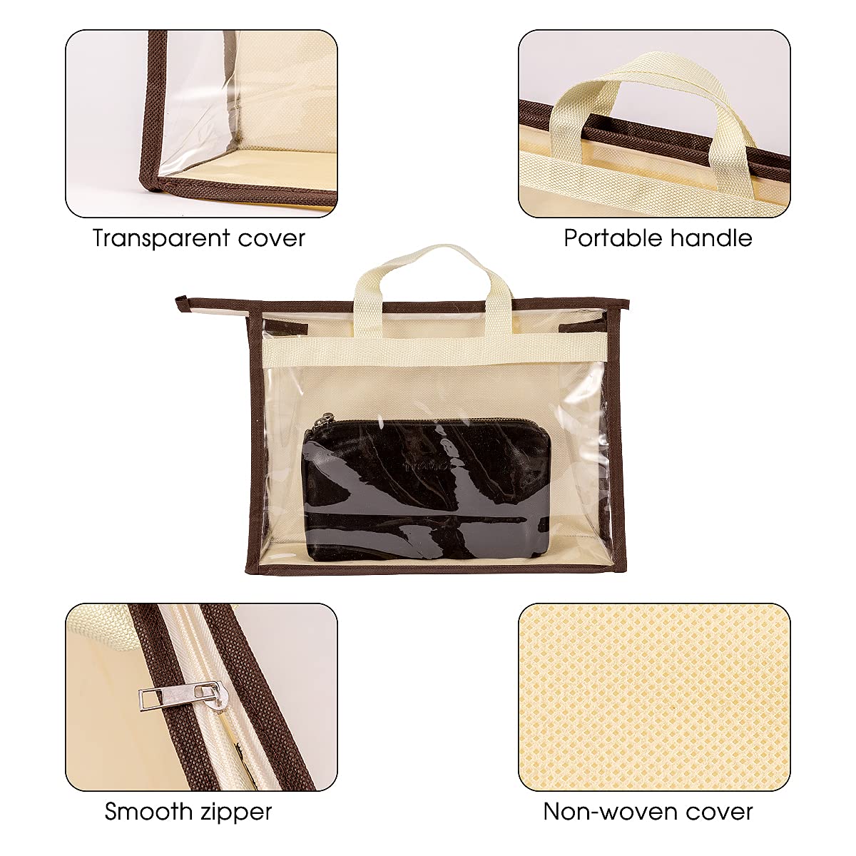 CINPIUK 10 Set Handbag Storage Organizer Dust Bags for Purses Handbags Closet, Clear Purse Protector Storage Bag Dust Cover for Bags, Closet Organizer for Handbags with Hooks