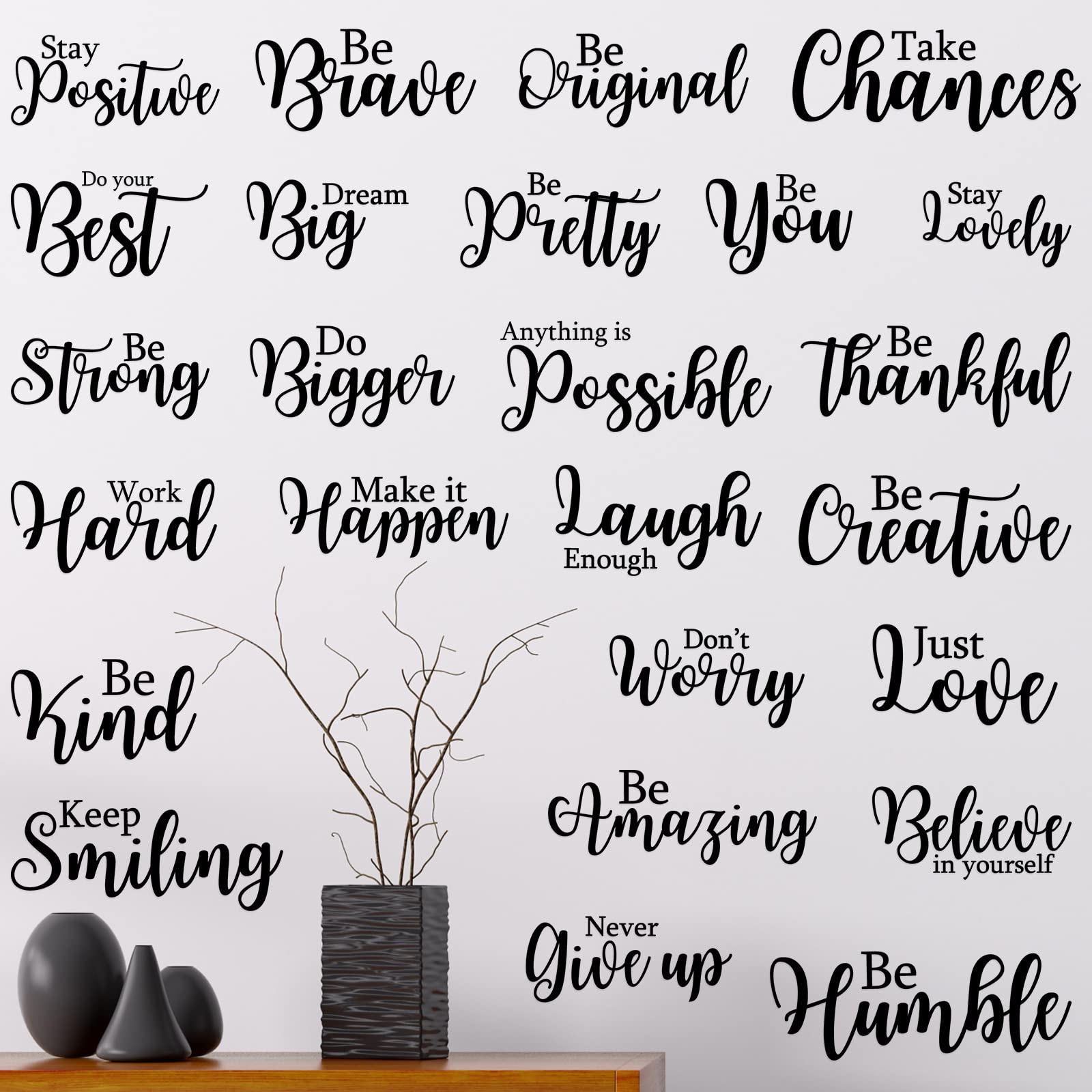 Leinuosen 25 Pcs Vinyl Wall Quotes Stickers Inspirational Quotes Decal Motivational Decor Wall Sticker Positive Saying Wall Art Decor for Bedroom Living Room Office DIY Art