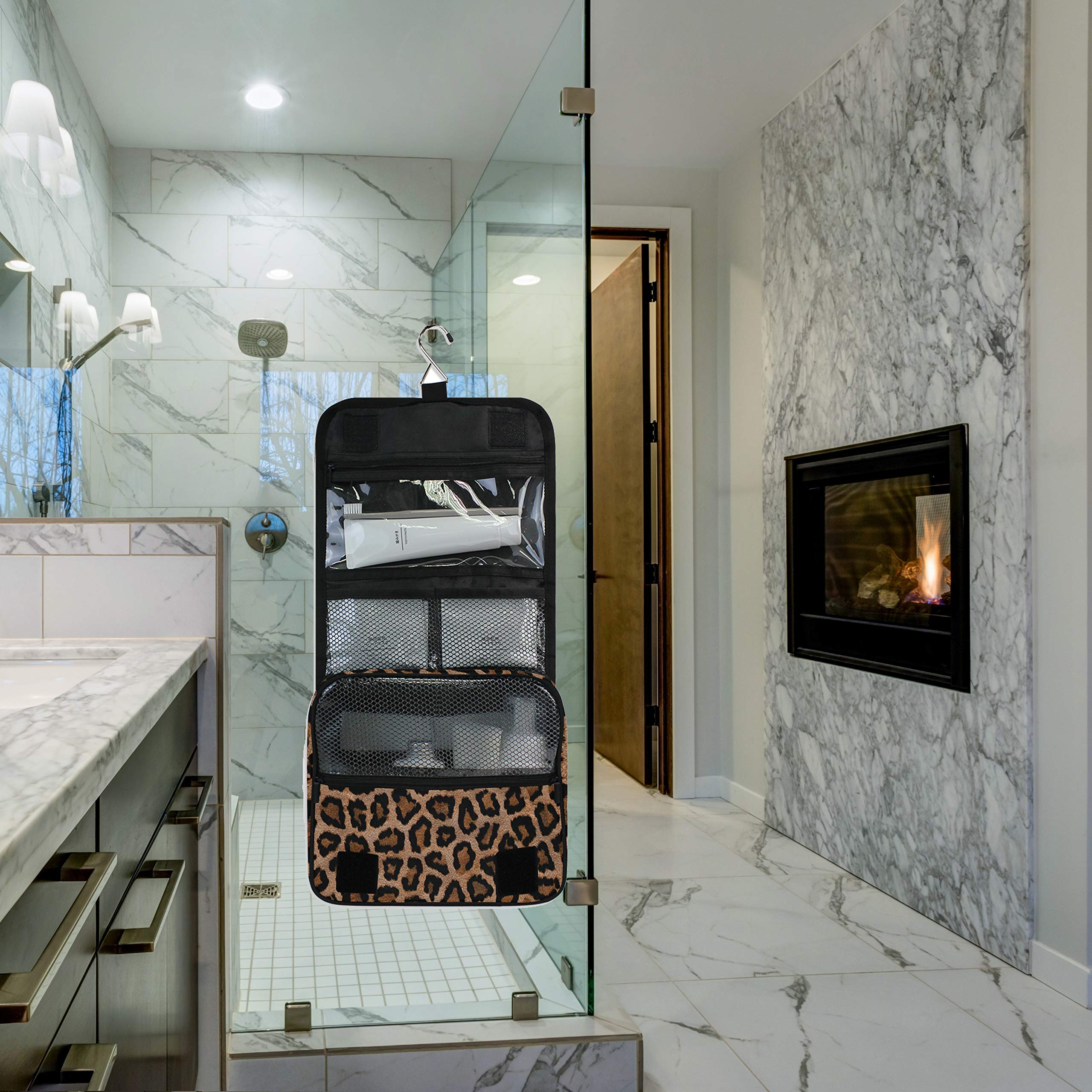Hanging Travel Toiletry Bag Kit Makeup Case Cosmetics Organizer for Men Women leopard