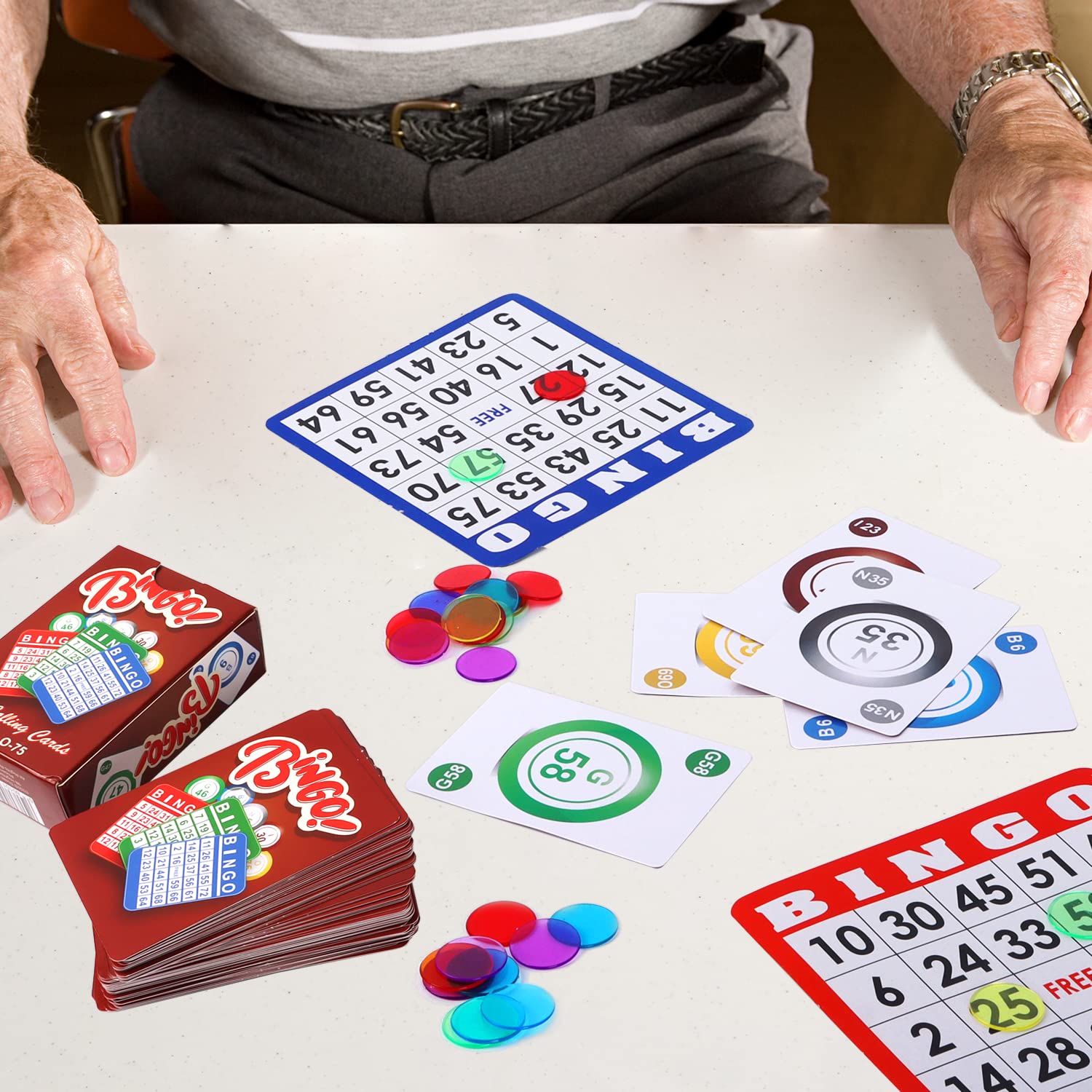GSE Games & Sports Expert Professional Bingo Calling Cards for Bingo Game, Plastic Coated Bingo Playing Cards Deck with High Visibility Numbered