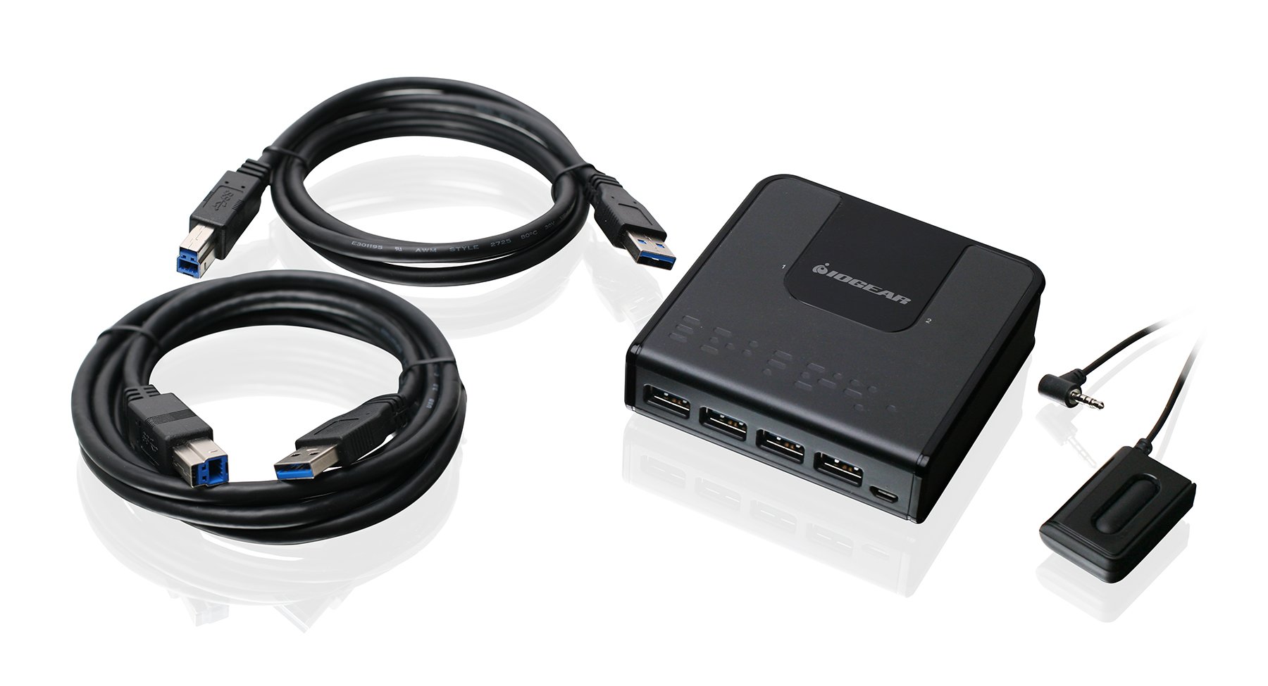 IOGEAR 4x2 USB 3.0 Peripheral Sharing Switch - Share 4 USB Devices Between 2 Computers - LED Indicators - Cables n Remote Included - PC - MAC - Printer - Scanner - Mouse/Keyboard and More - GUS432