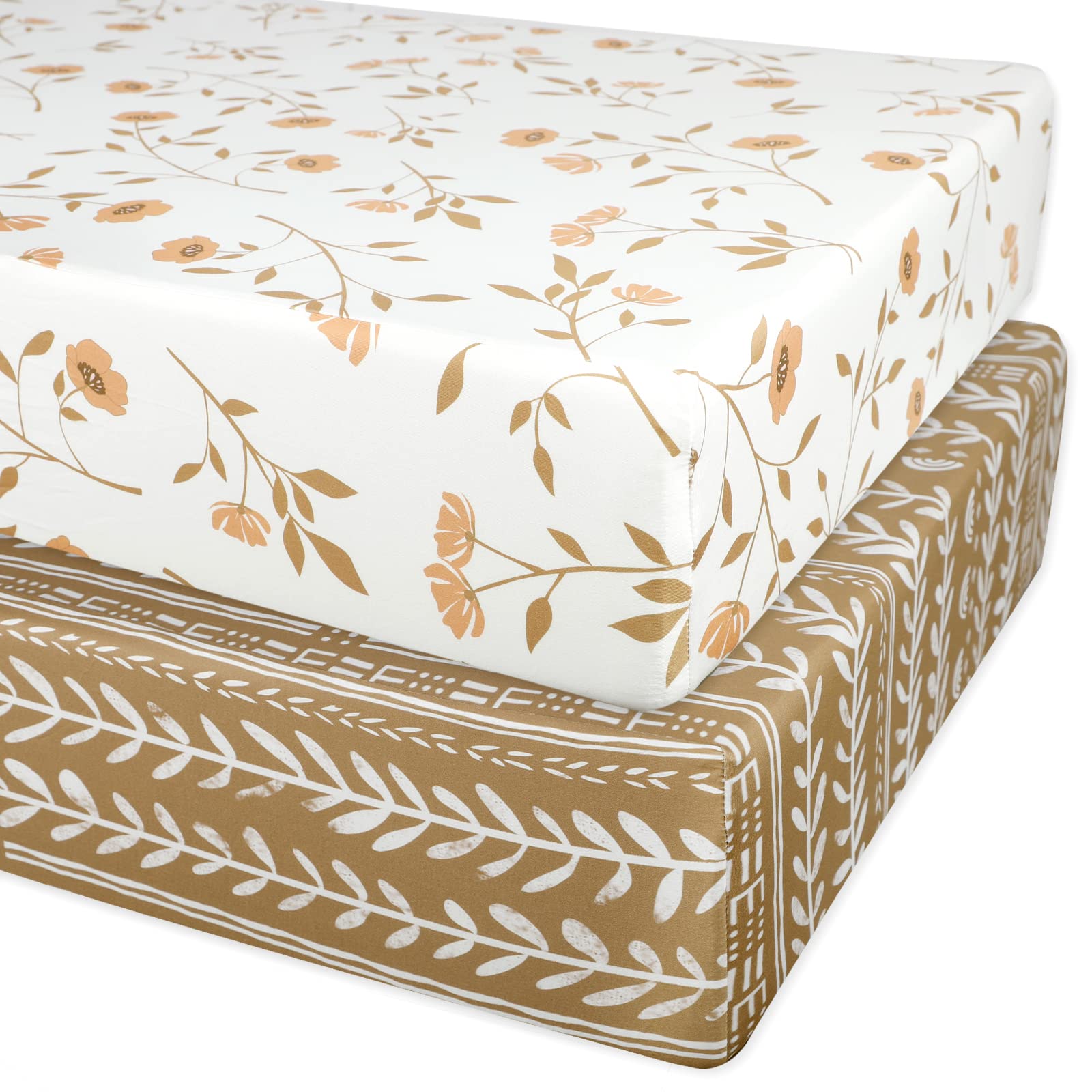 Bassinet Sheets for Baby Girl Boy 2 Pack, Soft Jersey Knit Bassinet Fitted Sheets Universal for Oval, Rectangle or Hourglass Bassinet Mattress, Retro Brown Flower