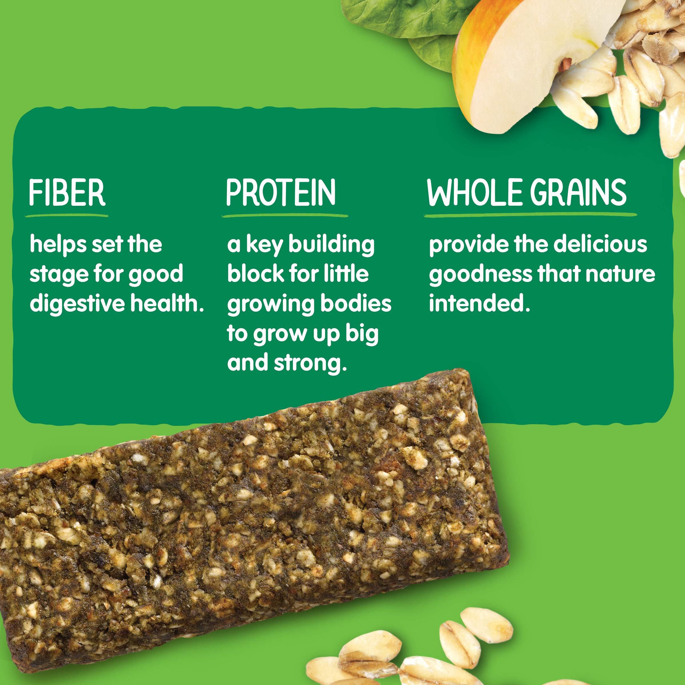Happy Tot Organics Fiber & Protein Soft-Baked Oat Bars Toddler Snack Apple & Spinach, 0.88 Ounce Bars, 5 Count Box (Pack of 1)