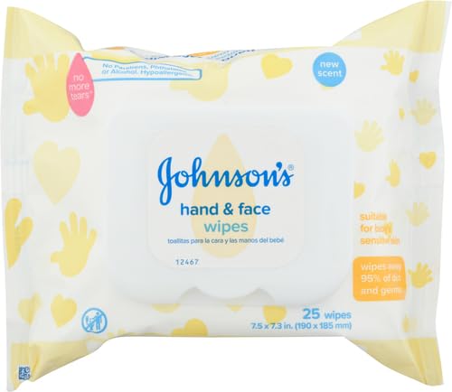 Johnson's Hand & Face Baby Sanitizing Cleansing Wipes for Travel and On-the-Go, No More Tears Formula, Paraben and Alcohol Free, 25 ct