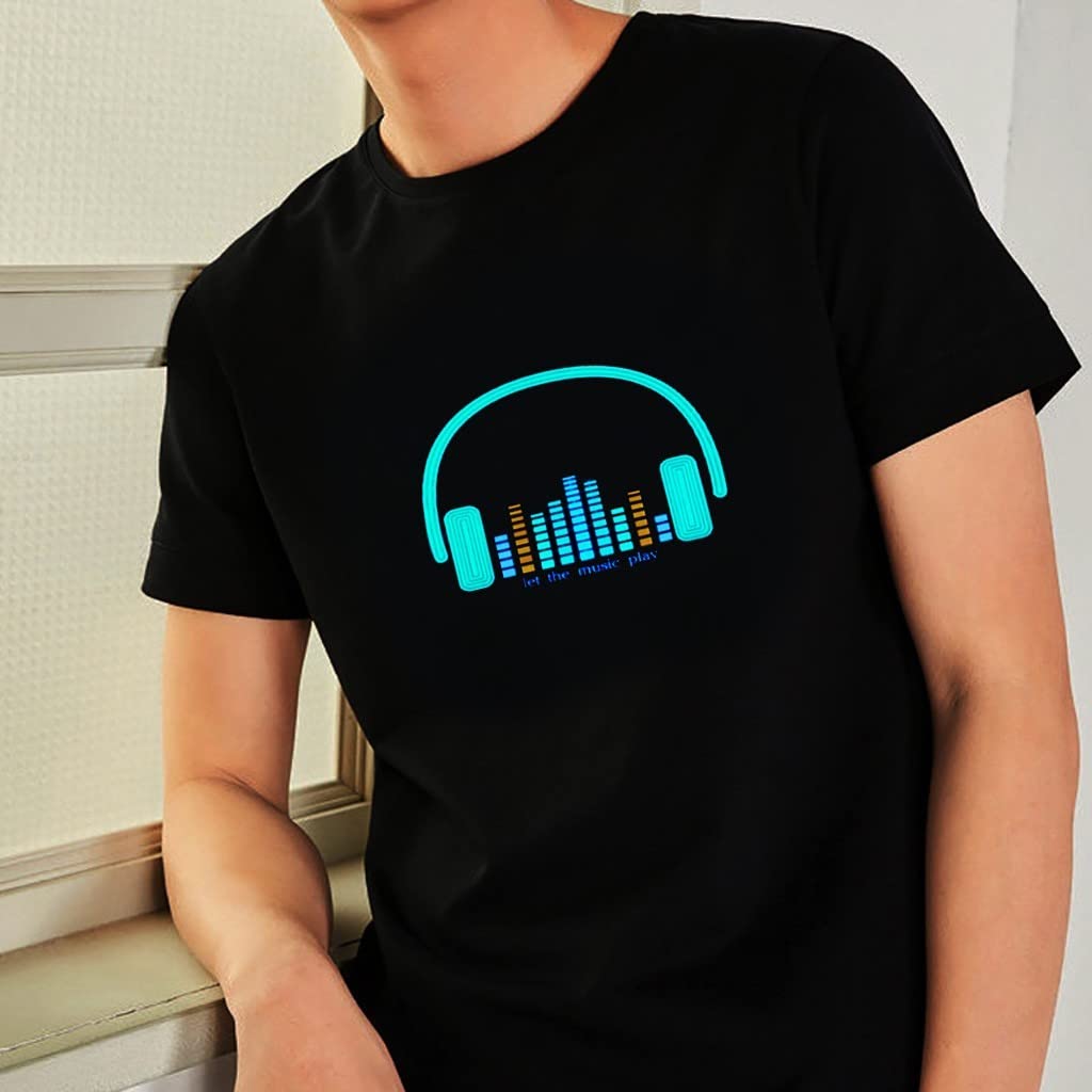 and Men Party T Up Activated Down Flashing DJ Glowing Disco Sound LEDLight Shirt Button Down Shirts Slim Fit (Black, M)