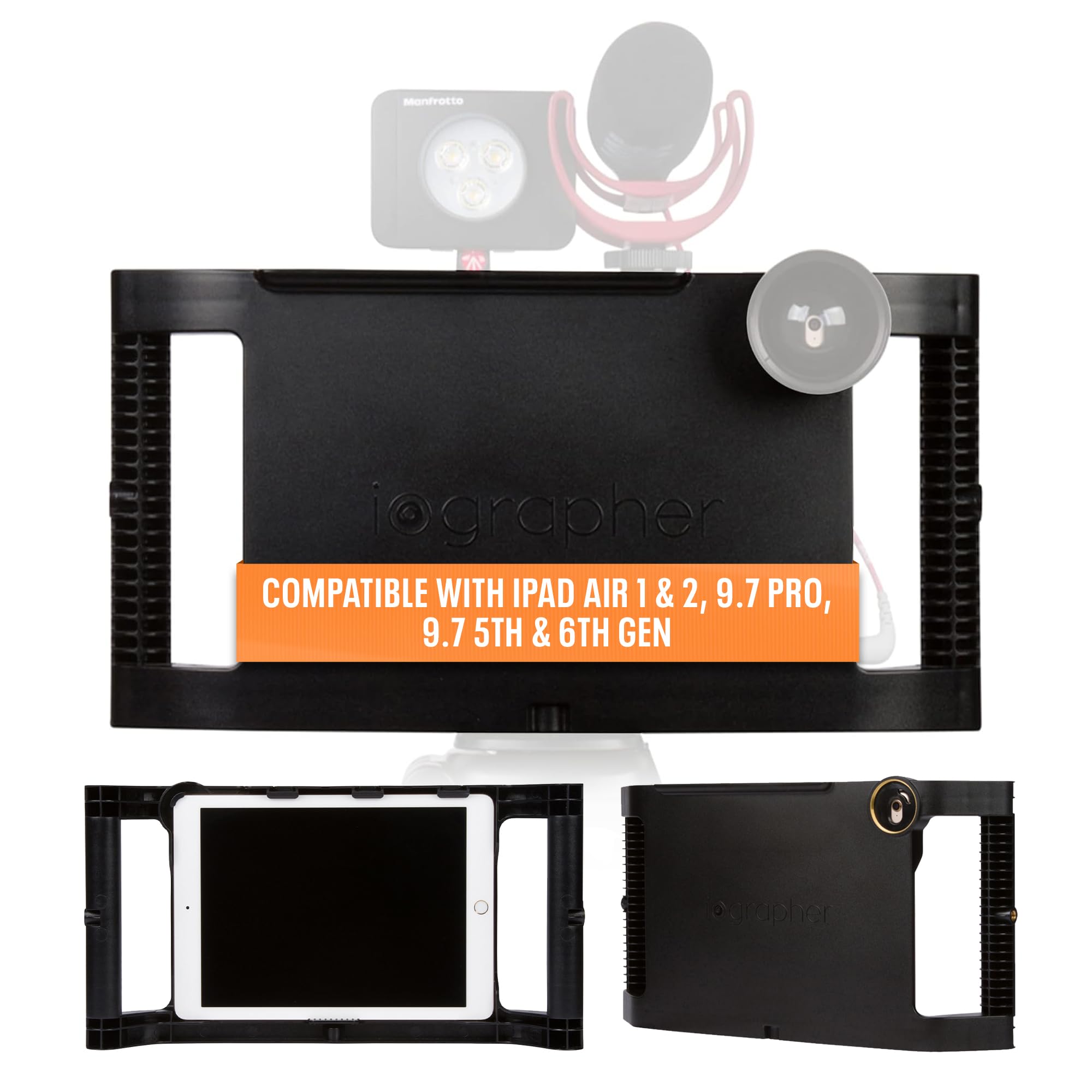 iOgrapher iPad Case with Handles for Tripod Compatible w/iPad 9.7 - iPad Camera Mount for iPad Air 1 & 2, iPad Pro 5th & 6th Gen - iPad Video Rig for Photography & Filmmaking - Includes 3 Cold Shoes