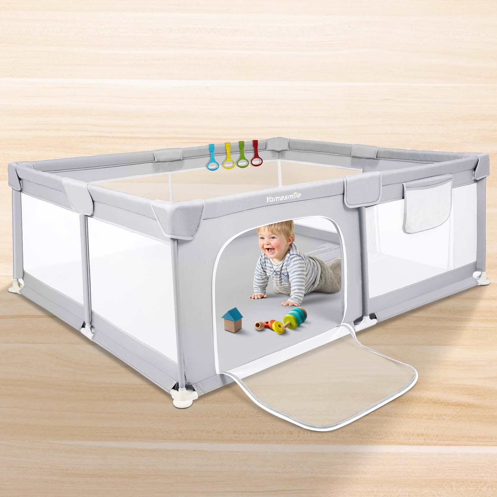 Baby Playpen for Babies and Toddlers, 71 x 59 inch Extra Large Playpen, Play Fence with 4 Pull Rings and Carry Bag