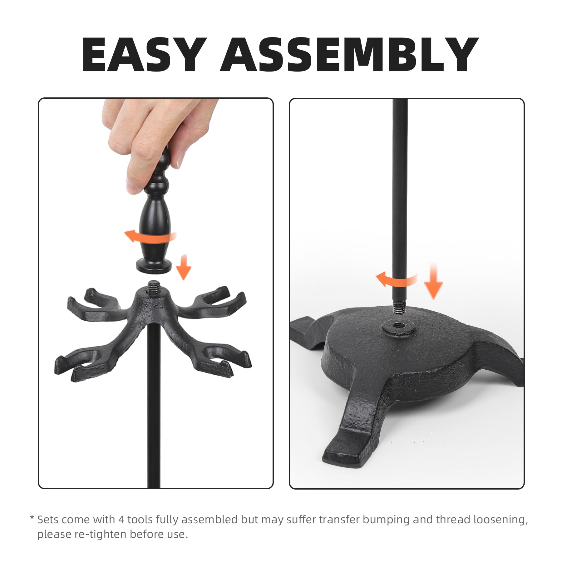 COMFYHOME 5 Piece Fireplace Tools Set, 32'' Heavy Duty Fireplace Tools with Stand, Fire Poker, Shovel, Tongs, Brush, Black Handle Fireplace Kits for Indoor Modern Chimney, Wood Stove, Outdoor Fire Pit