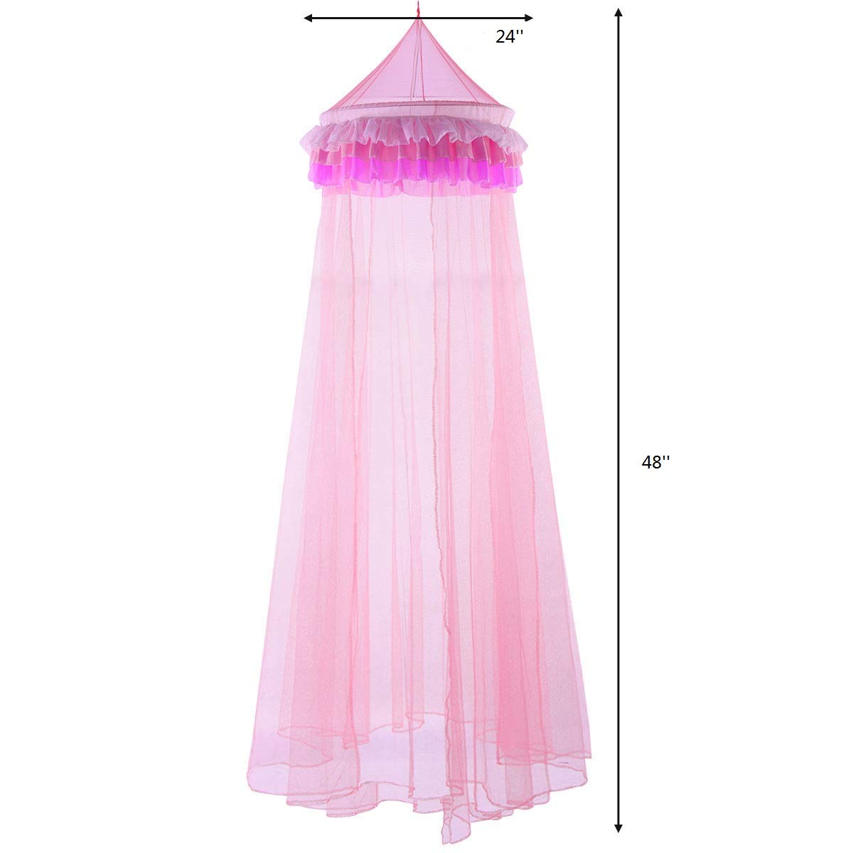 HAPPYGRILL Bed Canopy Mosquito Net Princess Fairy Net with Elegant Ruffle Lace for Girls and Baby (Pink)