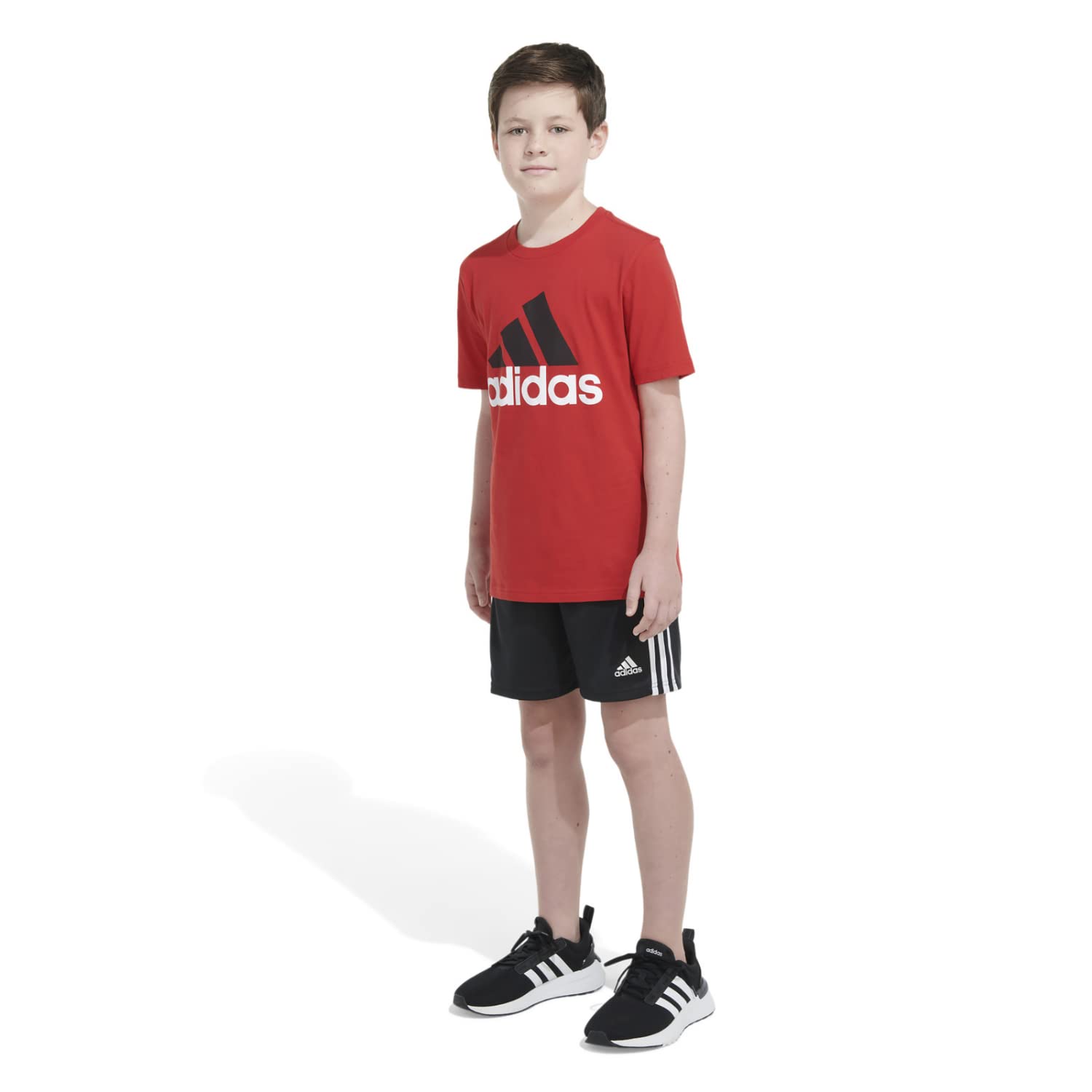 adidas Boy's Short Sleeve Tee Two-Tone Logo (Toddler/Little Kids) Bright Red 7 Little Kids