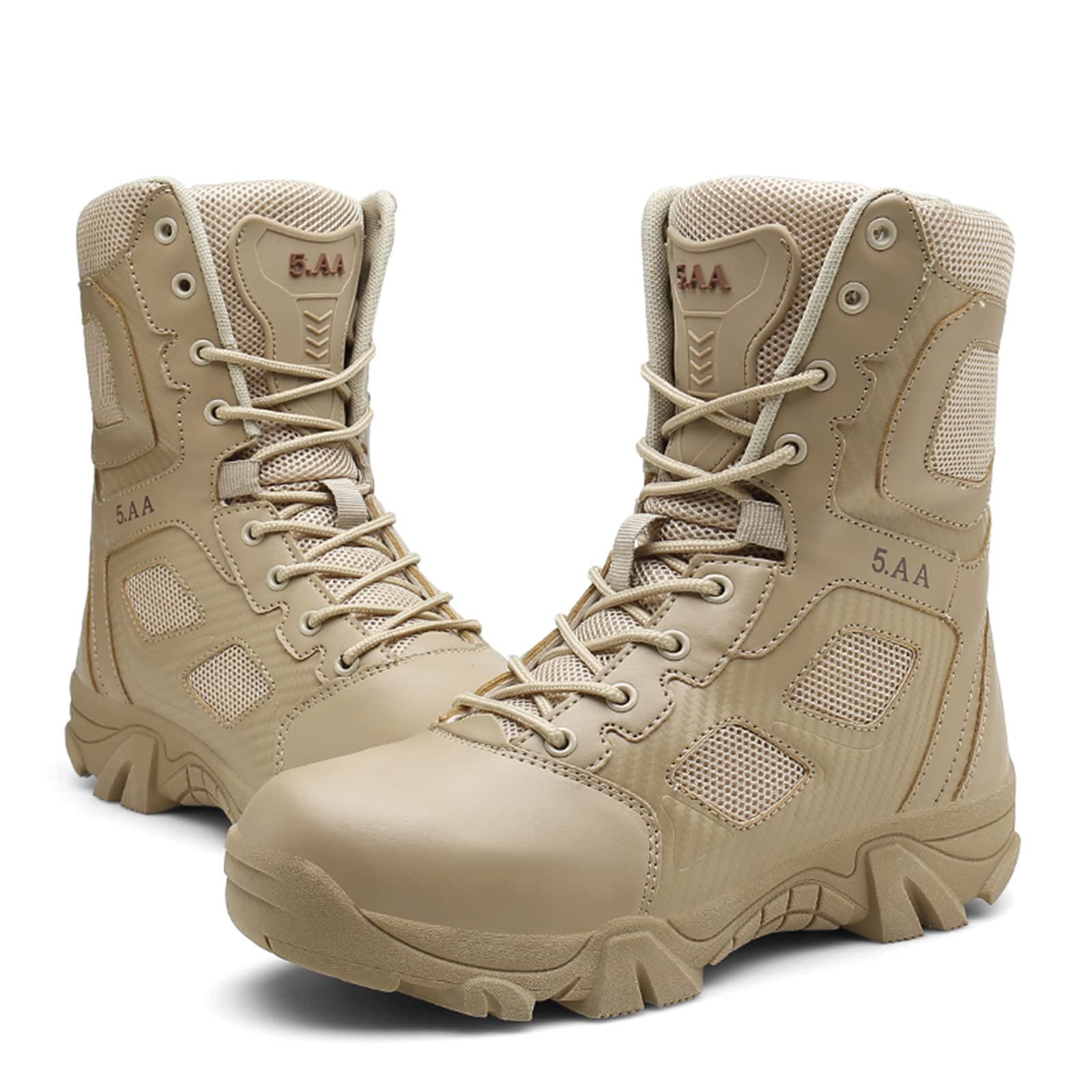 AIRAVATA Combat Boots with Zipper Mid Ankle Military Hiking Boots Waterproof Lightweight Durable Hunting Leather Brown Combat Boots Size 10