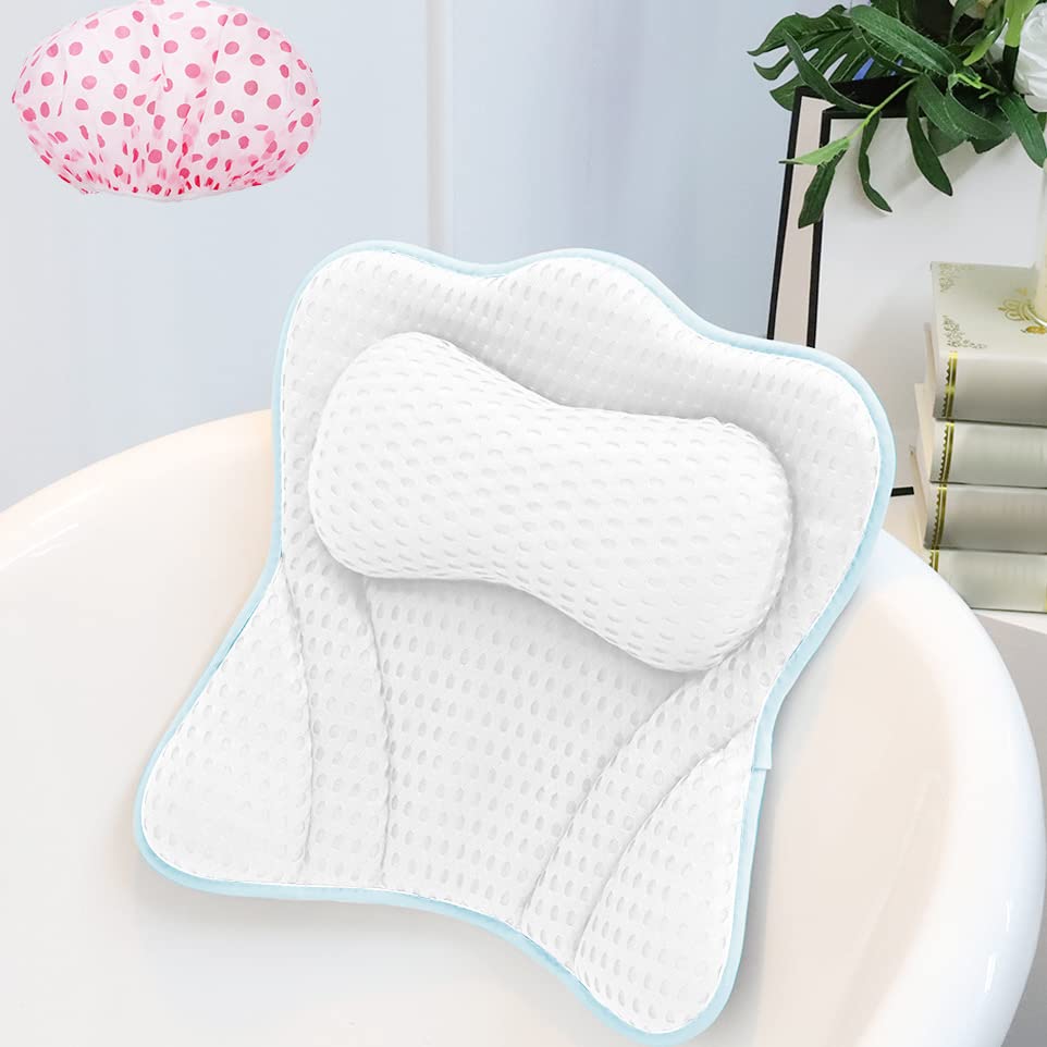 Bath Pillow for Tub, CielClair Bathtub Pillow Headrest, Ultra Thick Ergonomic Spa Pillow with Neck Shoulder Back Support, 4D Air Mesh Bathtub Cushion with 6 Non-Slip Suction Cups for Soaking Tub, Gray
