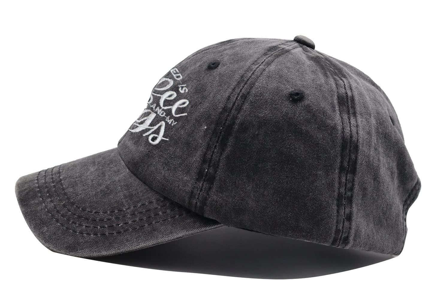 All I Need Is Coffee and My Dogs Hat, Dog Dad & Mom Baseball Cap, Coffee Life Adjustable Embroidered Distressed Denim (Embroidered Black, One Size)