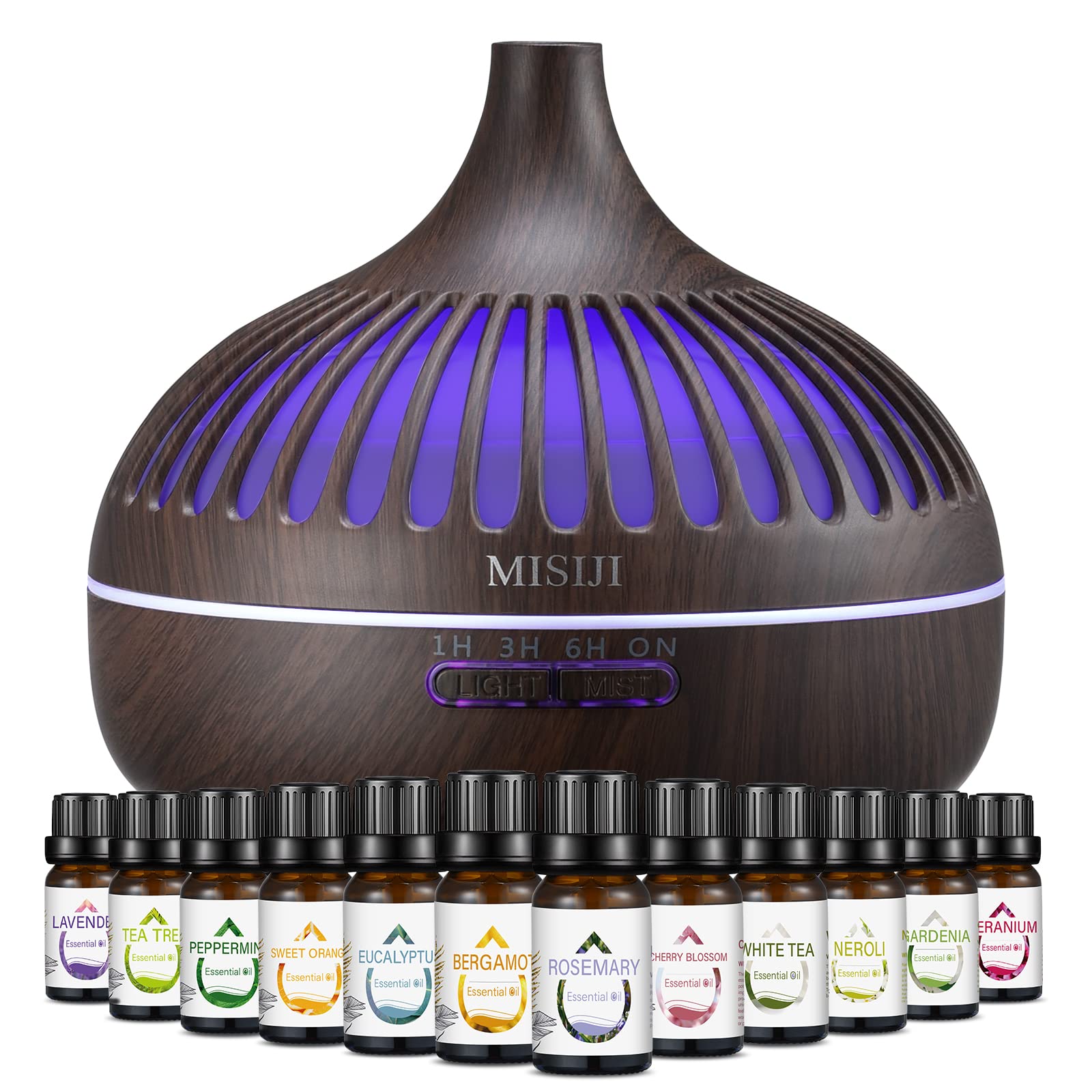 Aromatherapy Diffuser with 12 Essential Oils Set, 550ML Aroma Humidifier for Essential Oil Large Room, Bedroom Vaporizers Cool Mist Humidifier Gift Set…