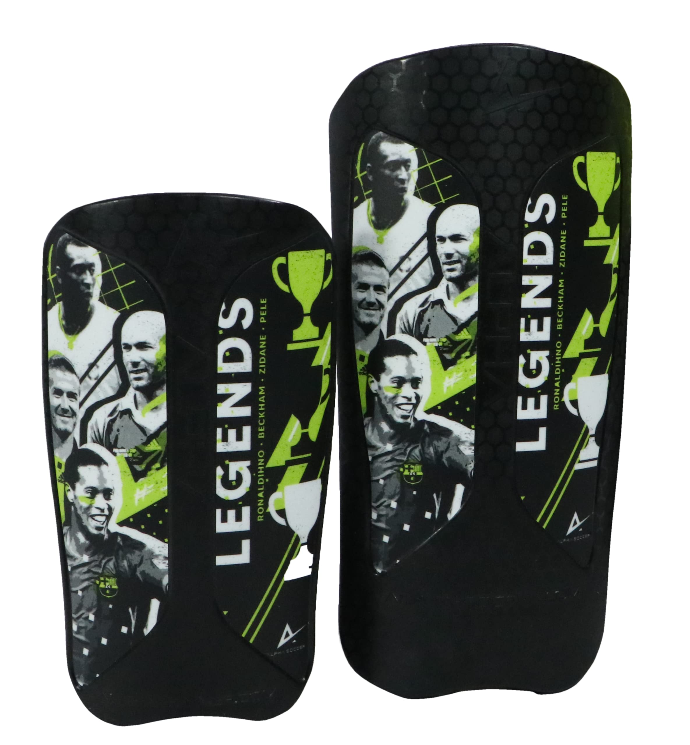 Alpha Soccer Youth Shin Guards - Soccer Protective Gear, Lightweight Shin Guard Set with Single Straps (S/M, Messi Stickers)