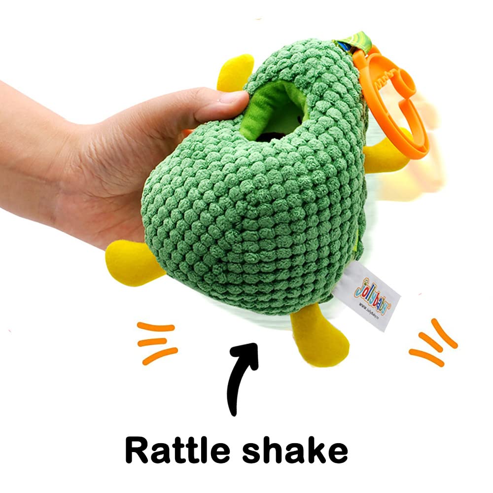 Avocado Stroller Toy with Peekaboo Caterpillar and Mirror, Soft Hanging Rattle & Crinkle Set, Sensory Plush Rattle Toy, Caterpillar Eating Avocado