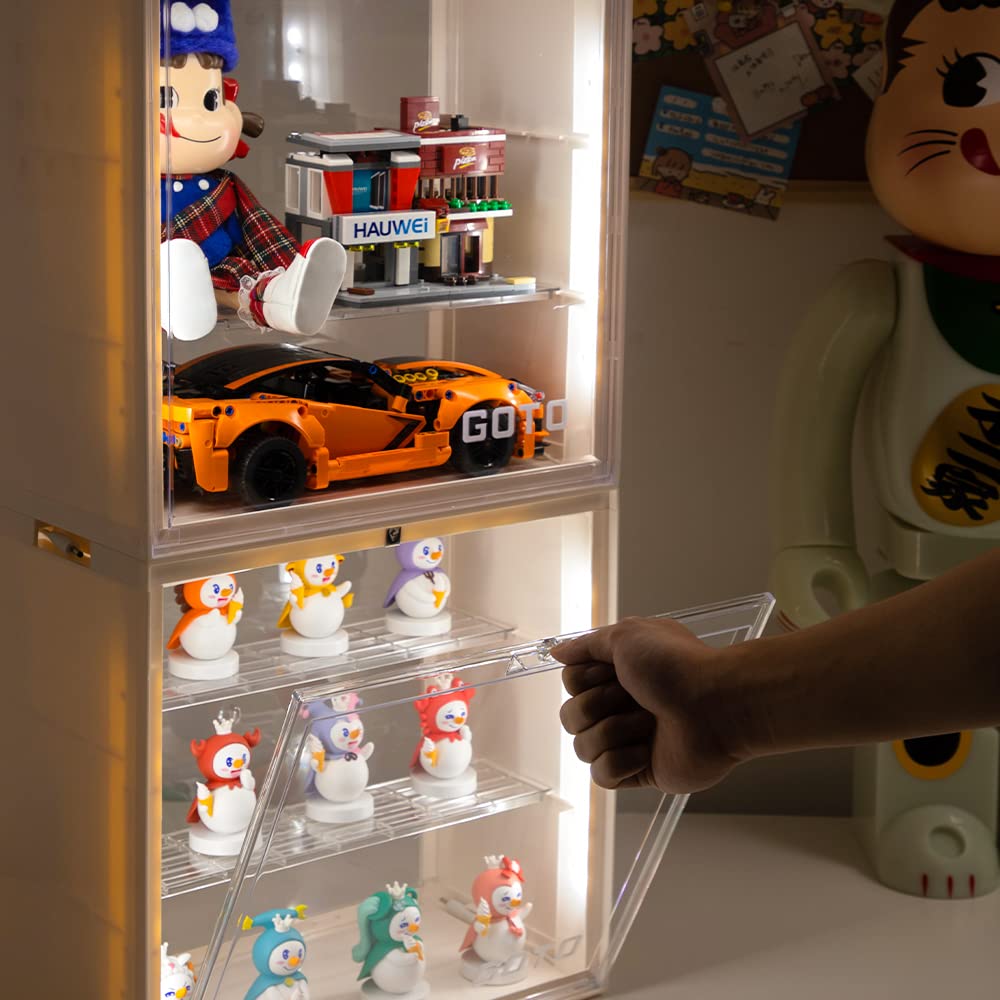 GOTO LED Lighting Display Box, Display Storage Case, Show Case for Bearbrick 400%, Action Figures, Lego, Collectibles, Pop Mart (19L LED Included Adapter and 2 Partition)
