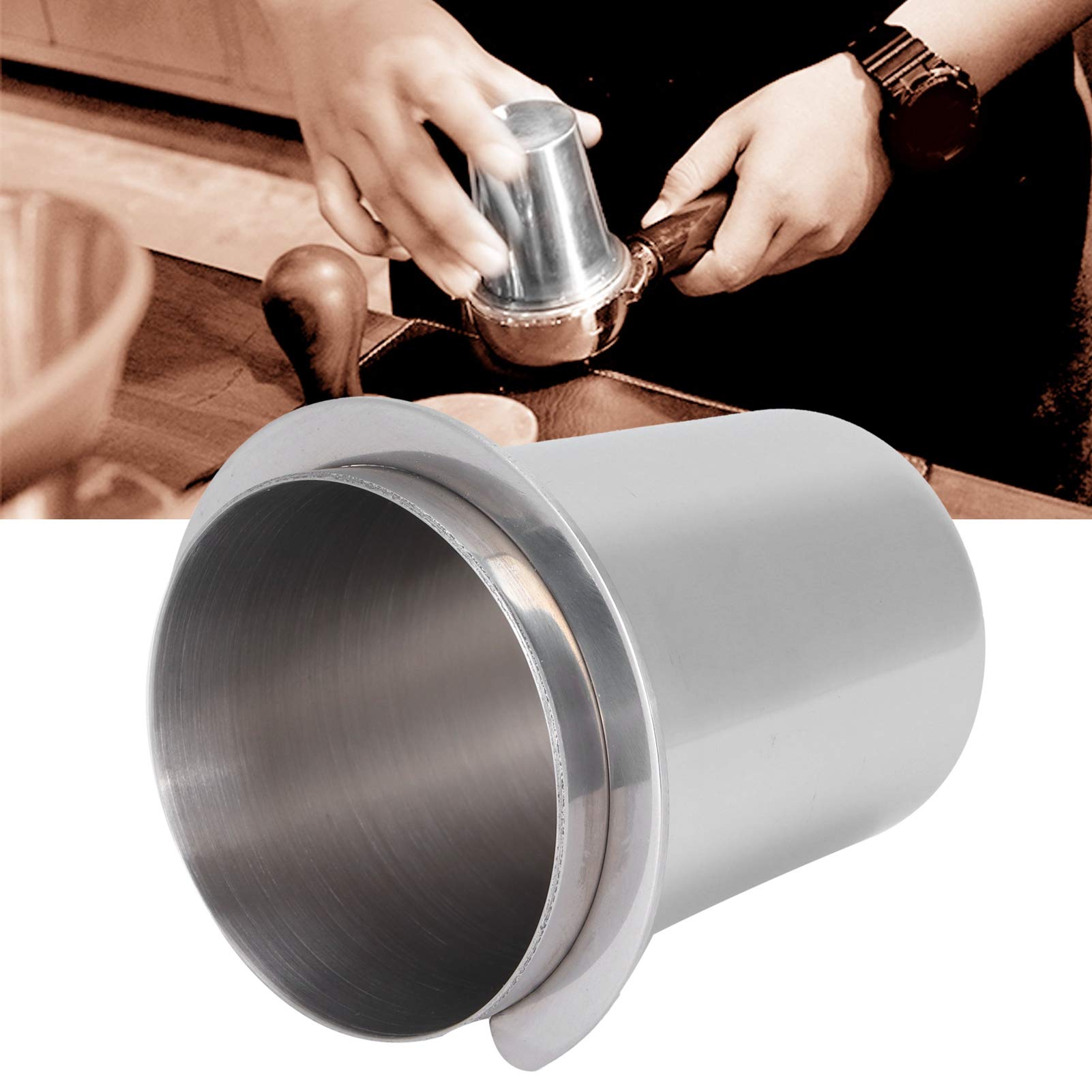 Coffee Dosing Cup, 51mm Stainless Steel Coffee Machine Handle Dosing Mug Coffee Powder Feeder Part
