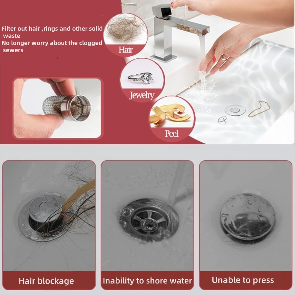 Bathroom Sink Drain Strainer,Stainless Steel Bathroom Sink Stopper,Bathroom Sink Drain Stopper Hair Catcher, Floor Drain Filter for US Universal Replacement 1.1-1.45 Inch