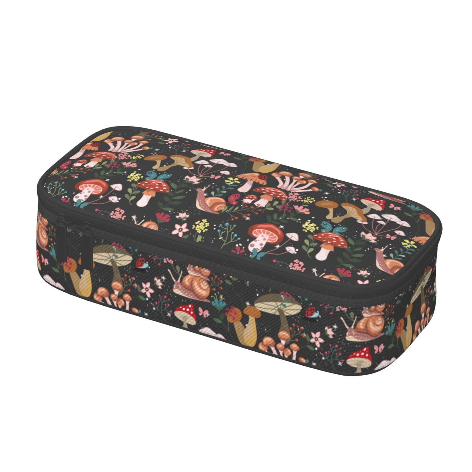 Aoojanu Mushrooms Snails Butterflies Large Pencil Case With Zipper Compartments Stationery Pencil Bag For Kids Teens Students School Supplies